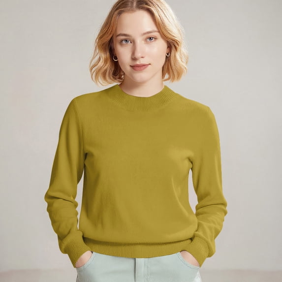 Fshiont Sweaters for Women Cozy Crew Neck Long Sleeve Pullover Tops ...