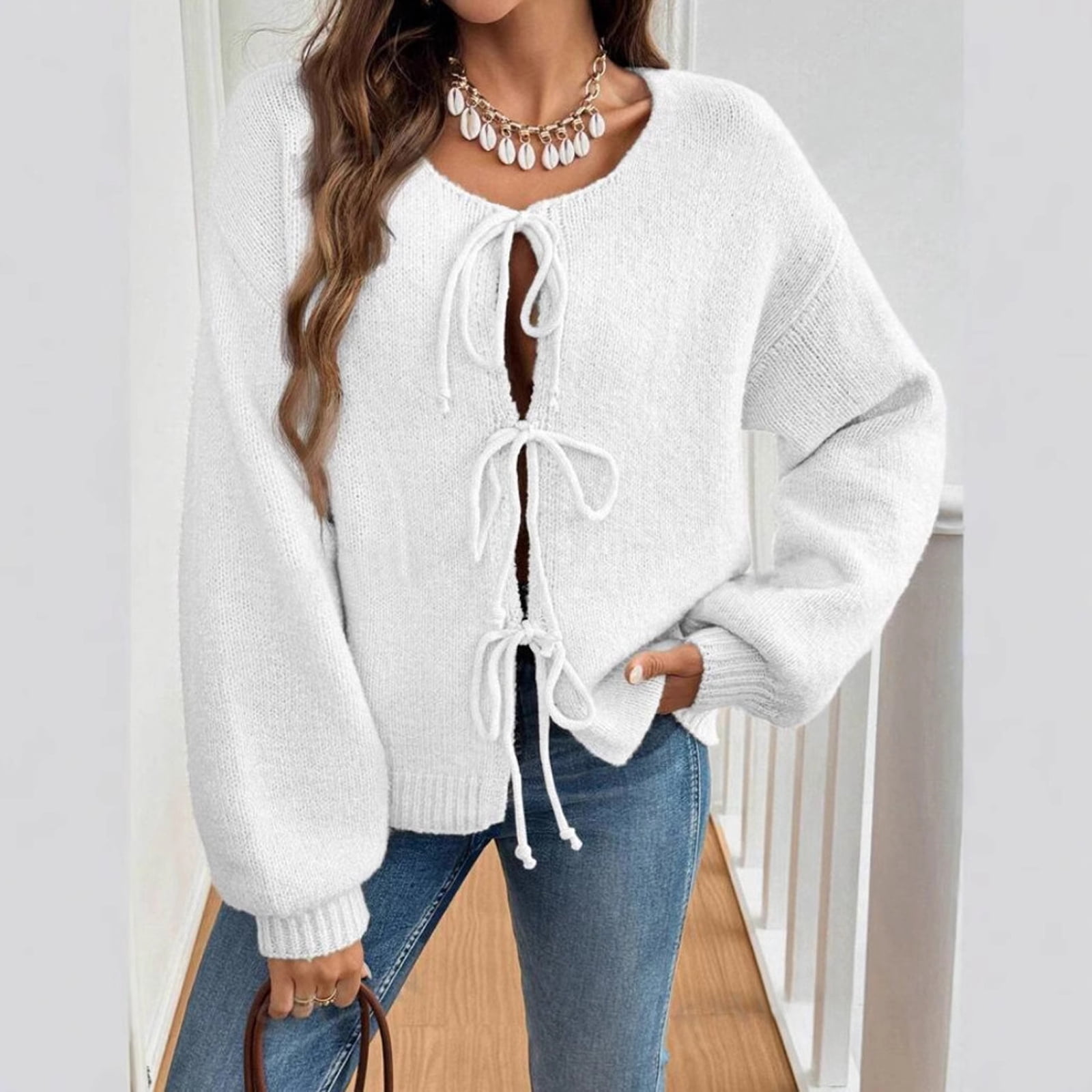 Fshiont Tie Front Cardigan Sweaters for Women Trendy 2025 Fall Fashion ...