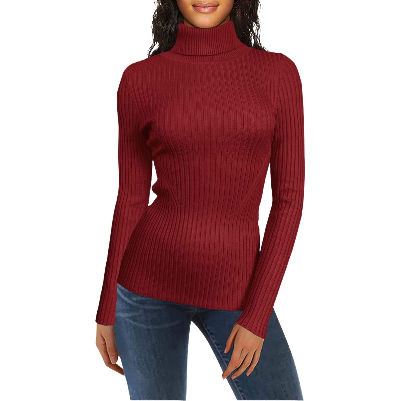 Fshiont Turtleneck Ribbed Sweaters for Women Cute Sexy Knitted Warm ...