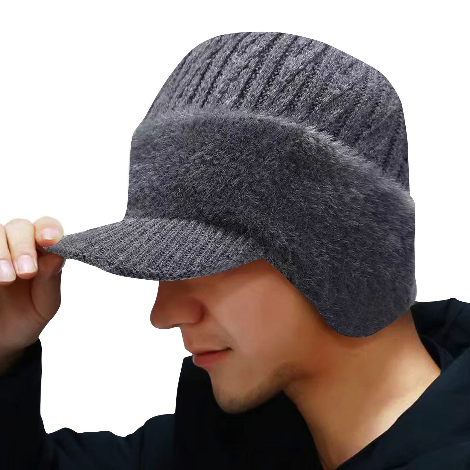 Huankd Winter Beanie with Brim Ear Flaps for Men Women, Warm Fleece ...
