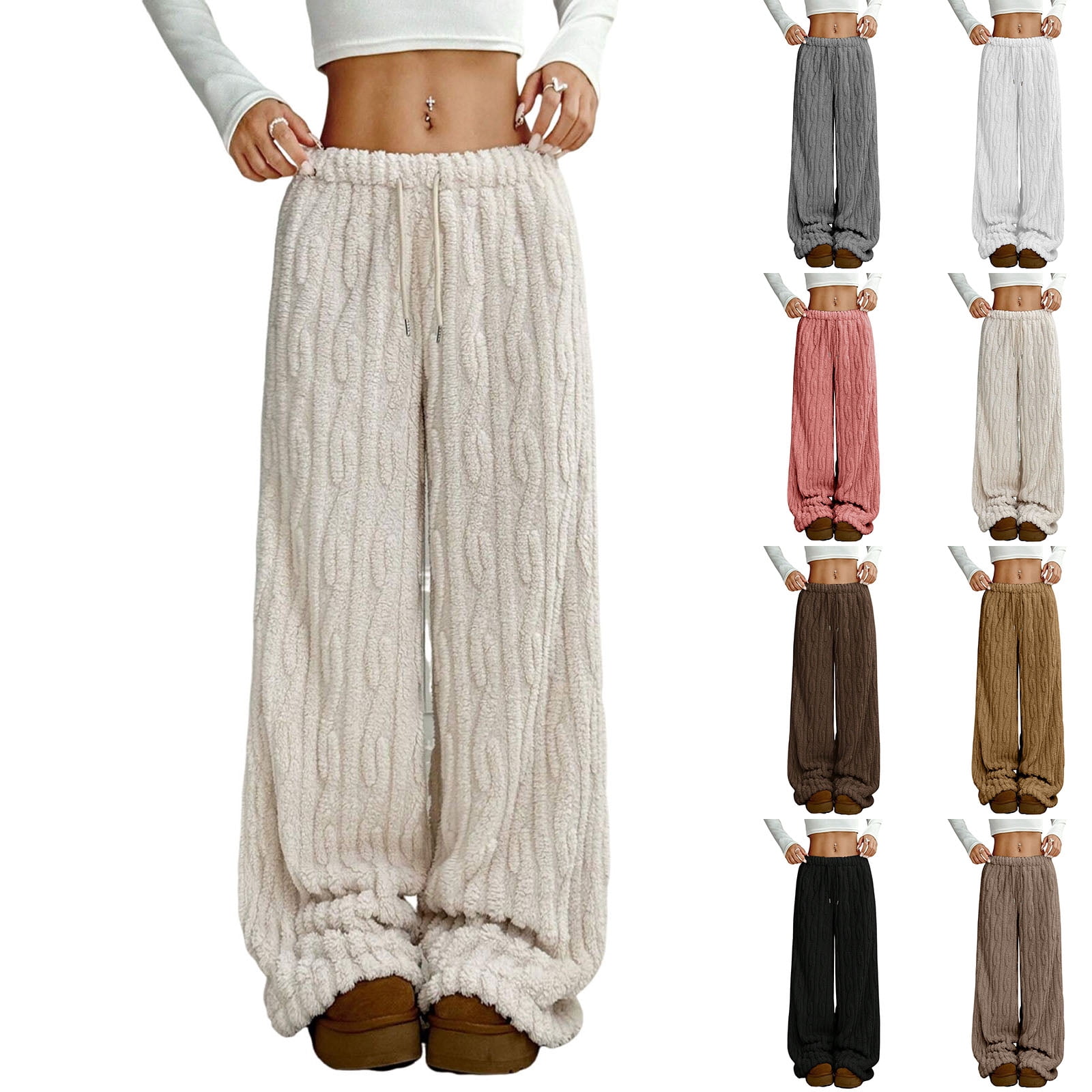Fshiont Women's Fluffy Pj Pants Sherpa Fleece Lined Plush Sleepwear ...