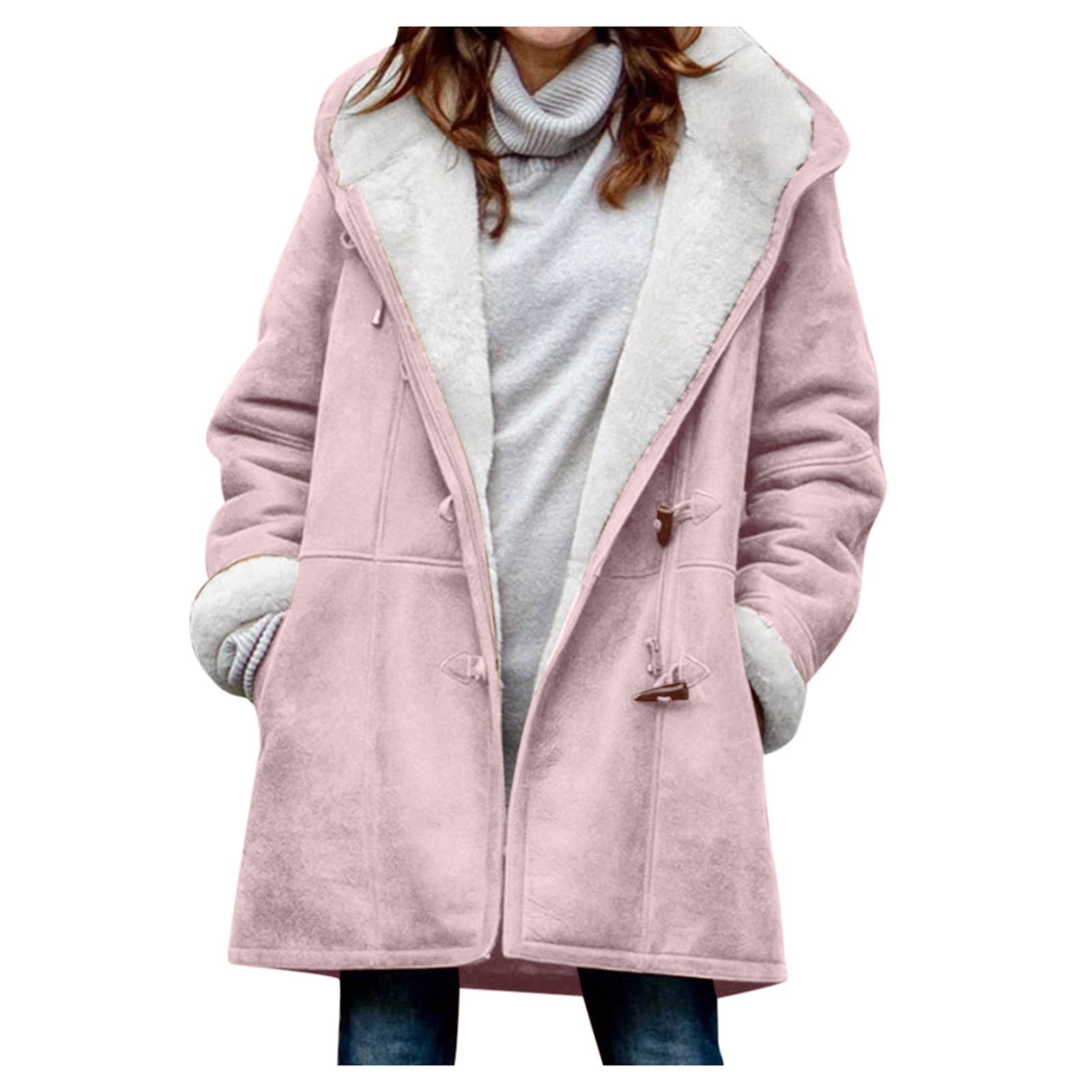 Fshiont Womens Sherpa Lined Jacket Winter Fuzzy Faux Suede Hooded Coats ...