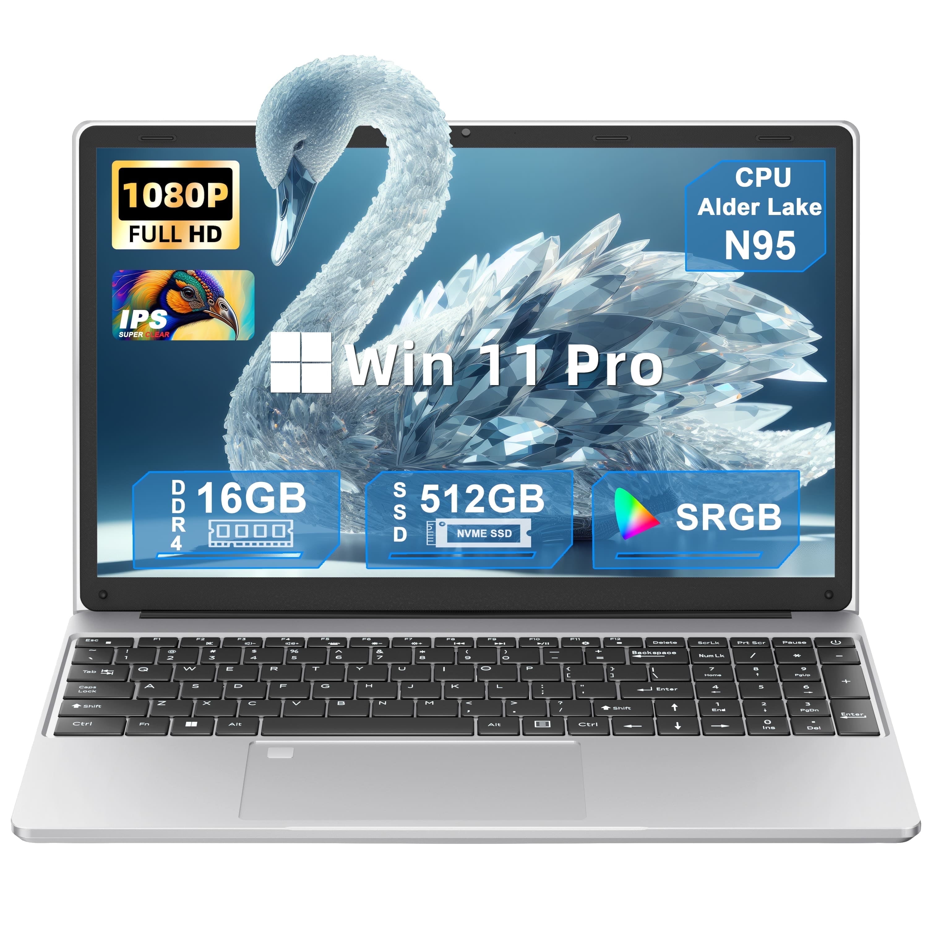 Fsjun 15.6" Windows 11 Pro Laptop with Office 2019, Intel N95, 16GB RAM ...