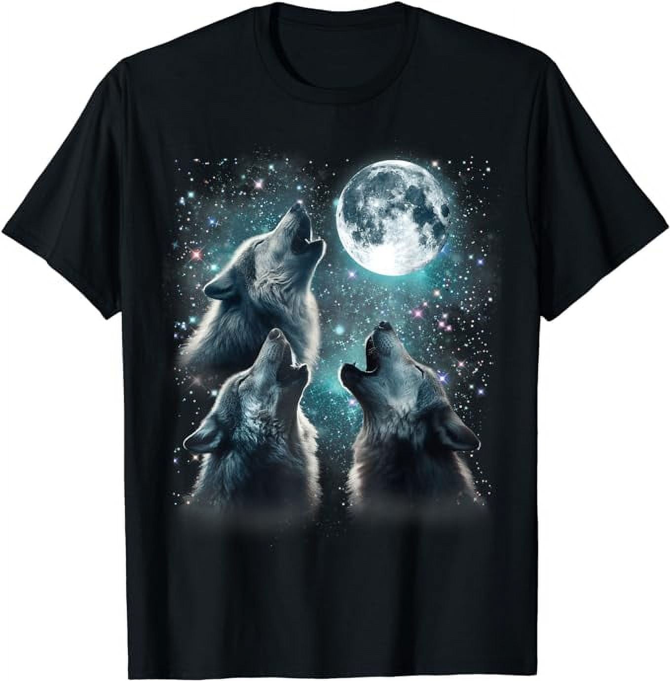 GOSMITH Funny 3 Wolf Moon Howling Wolf Head T-Shirt for Men, Women ...