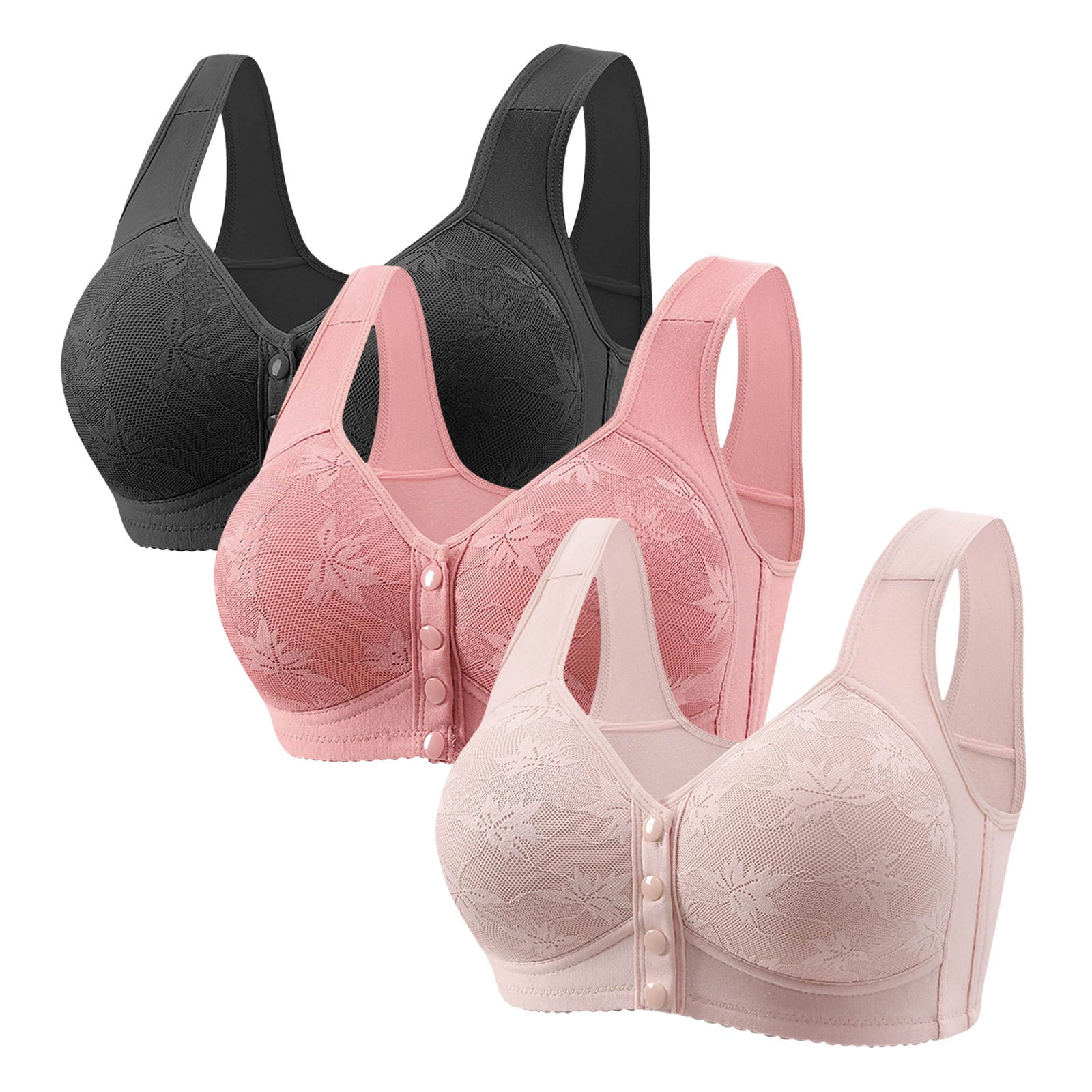 Fsqjgq 3 Pcs Plus Size Wireless Bras for Women Front Side Lace ...