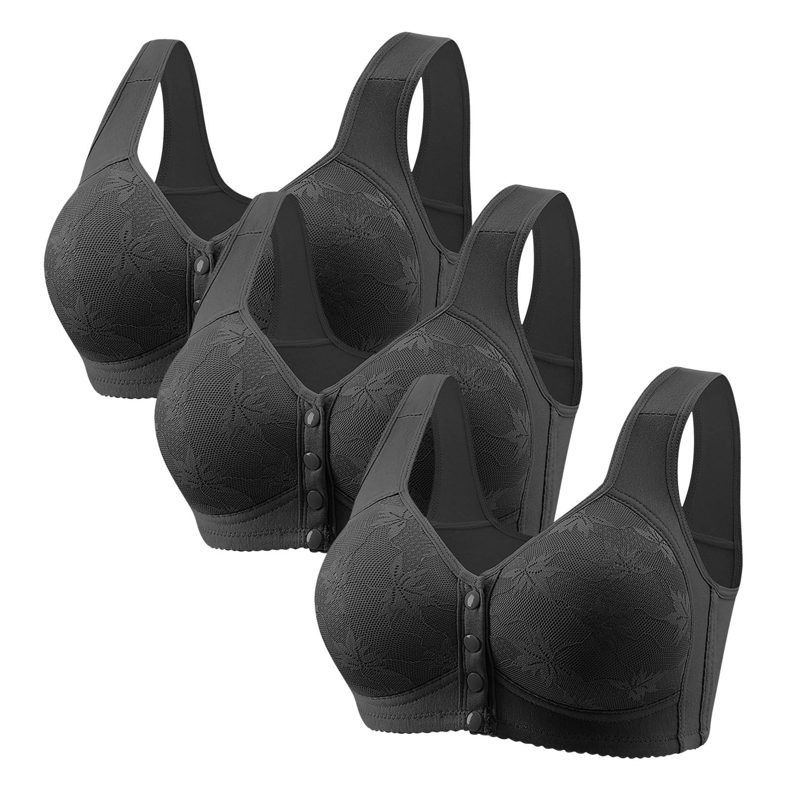 Fsqjgq 3 Pcs Plus Size Wireless Bras for Women Front Side Lace ...