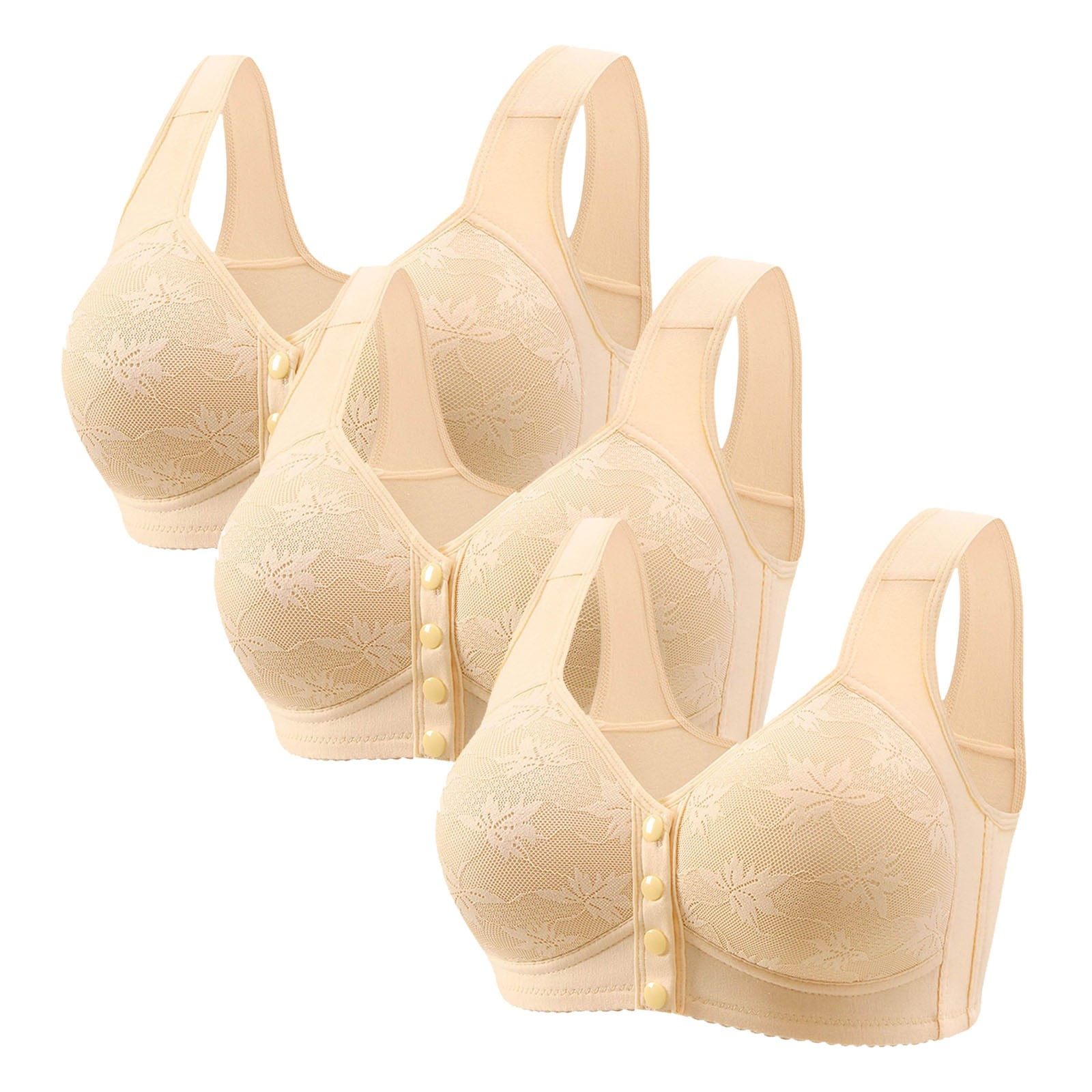Fsqjgq 3 Pcs Plus Size Wireless Bras for Women Front Side Lace ...