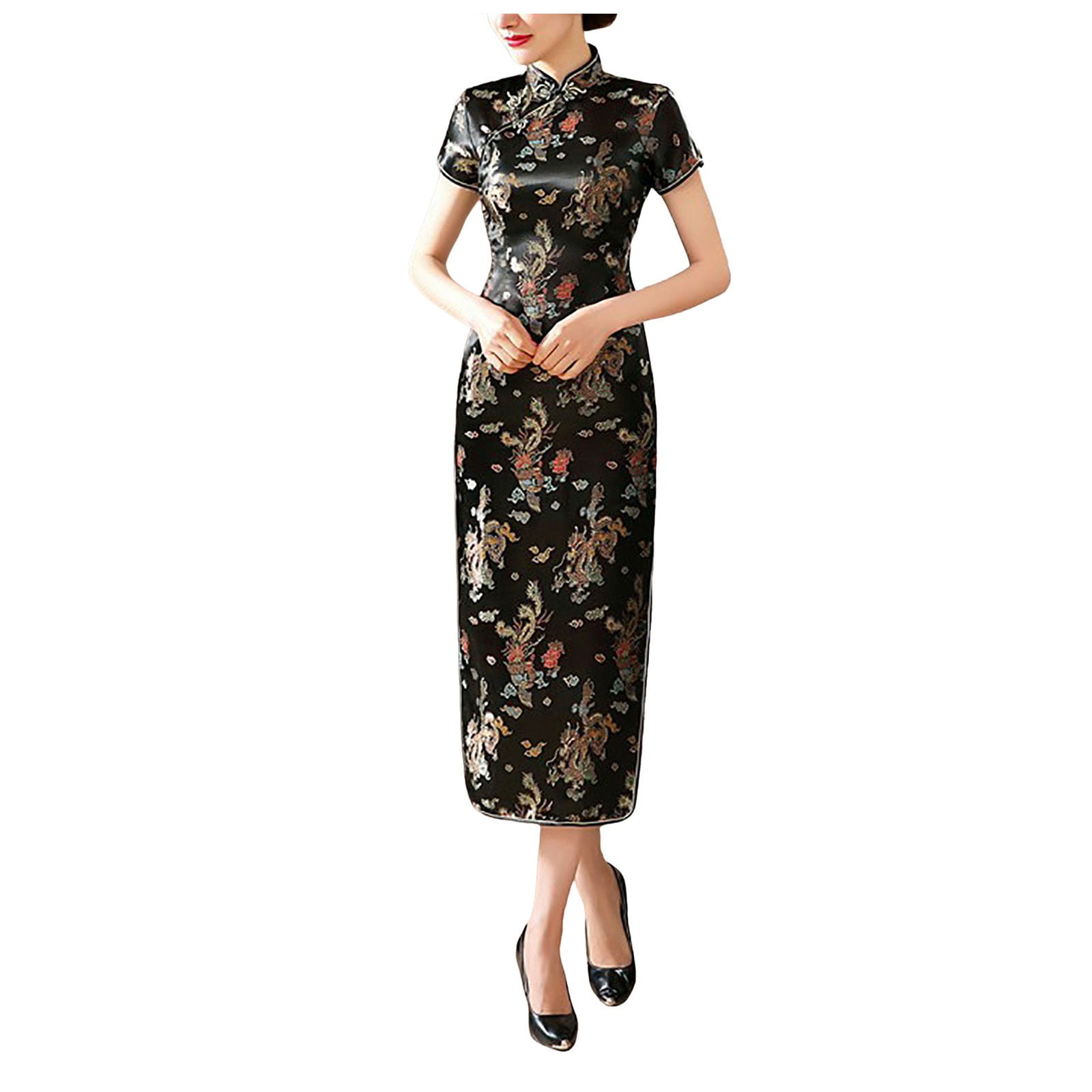 Fsqjgq Dresses for Women Evening Party Dress Women Wedding Guest Dress Short Sleeve Turtle Neck ...