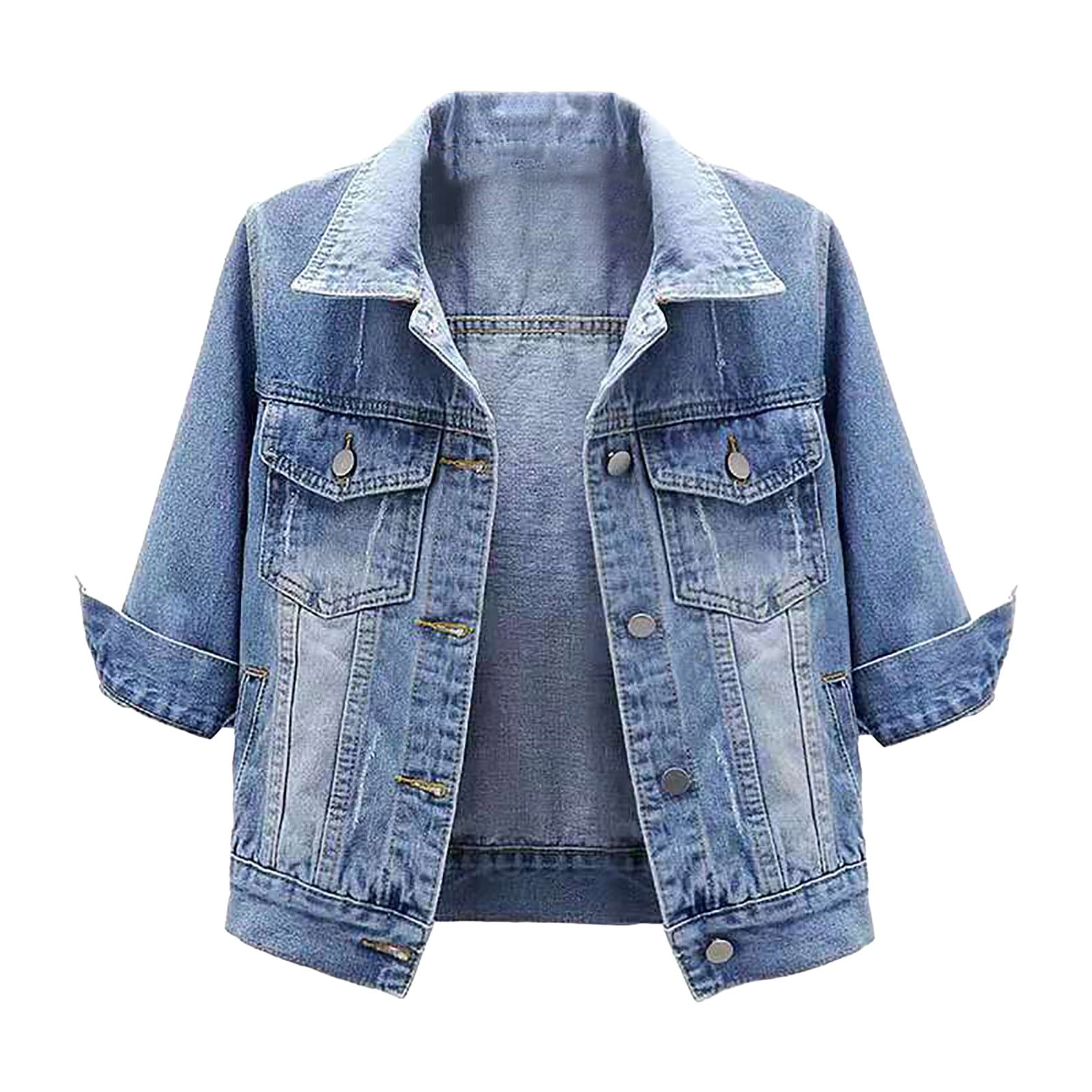 Fsqjgq Cropped Denim Jackets for Women Fashion Short Jean Shacket ...
