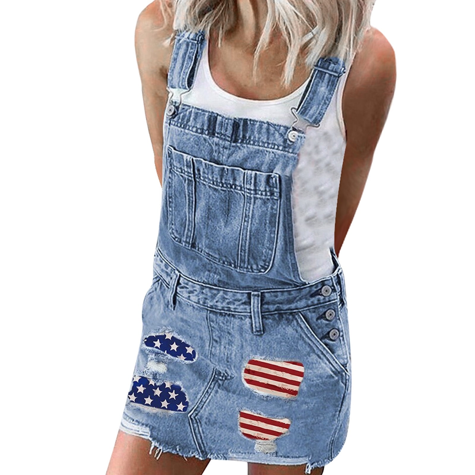 Fsqjgq Jumpsuits for Women Blue Overalls Rompers Boho White Bodysuit ...