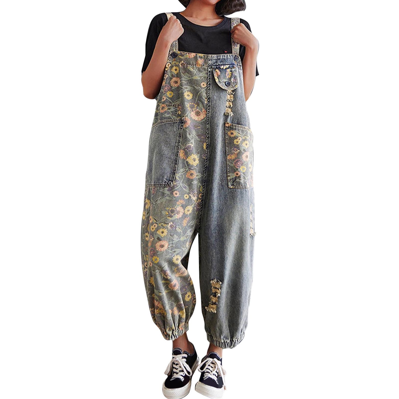 Fsqjgq Jumpsuits for Women Grey Overalls Rompers Boho Postpartum ...