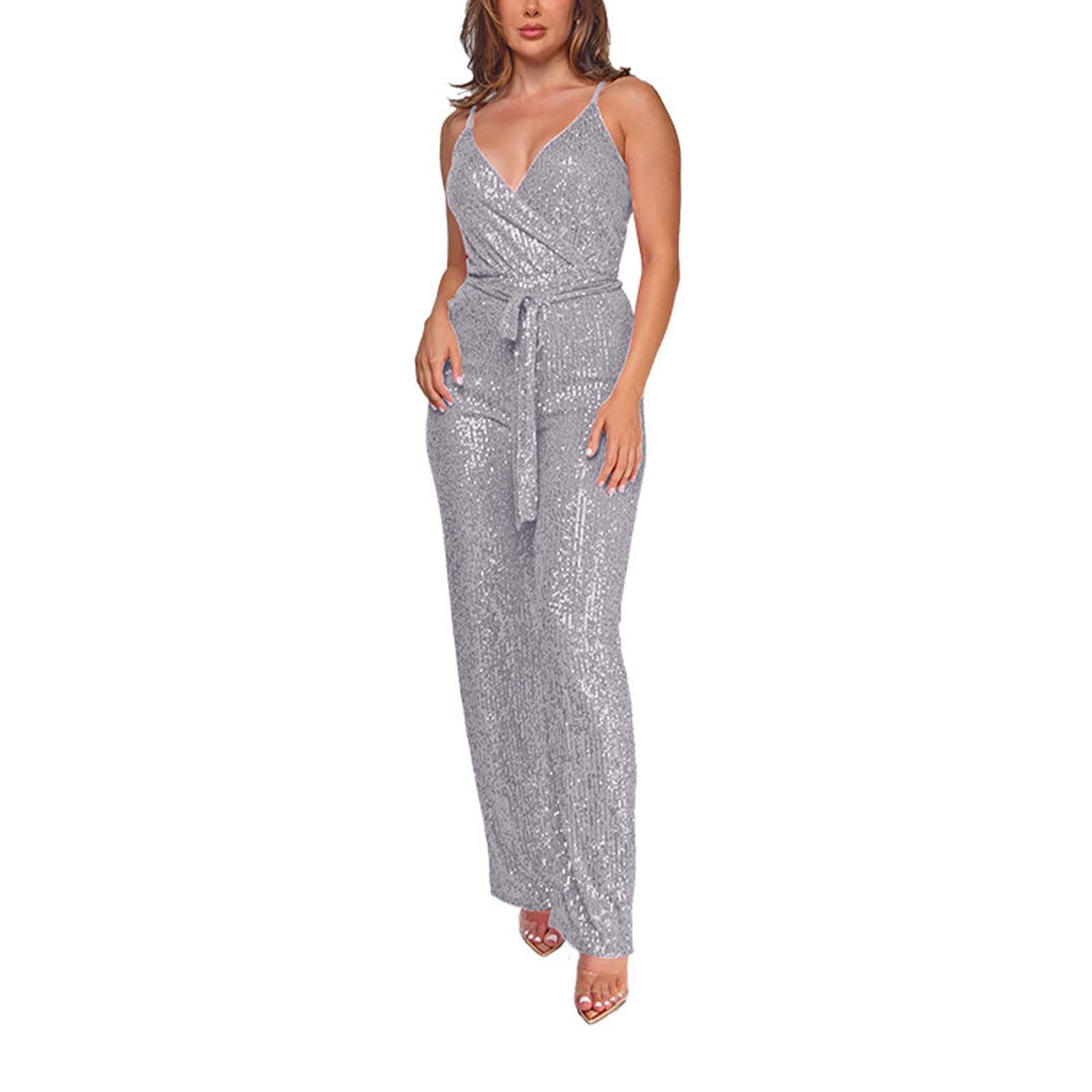 Fsqjgq Jumpsuits for Women Grey Rompers Overalls Fashion Romper Women ...