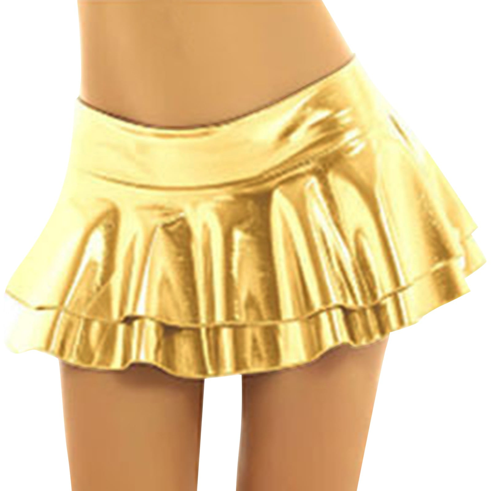 Fsqjgq Leather Black Mini Skirts For Women Irregular A Line Pleated Skirt High Waisted Ruffles