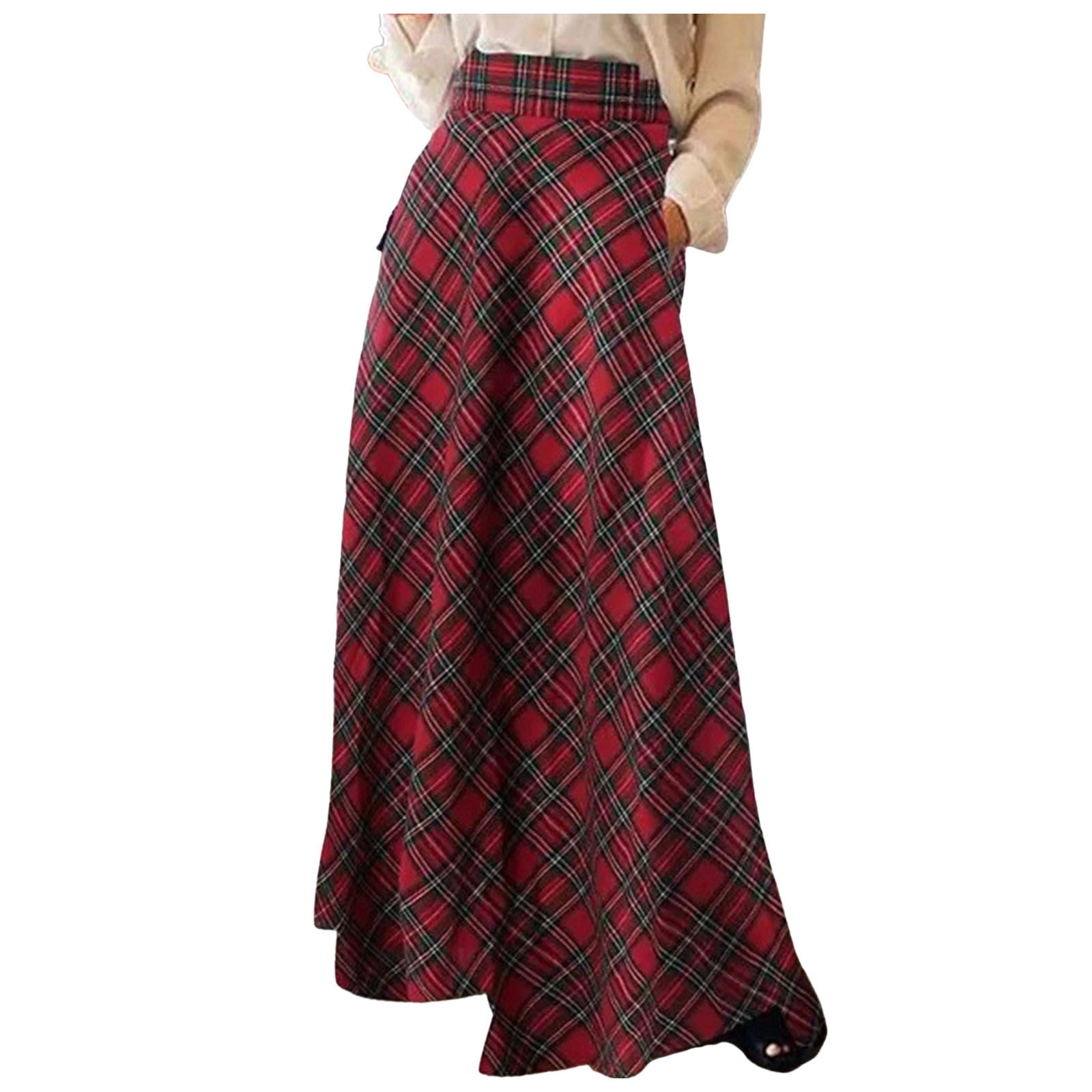 Fsqjgq Plaid Skirts for Women Fall Winter Warm Woolen A-Line Tartan ...