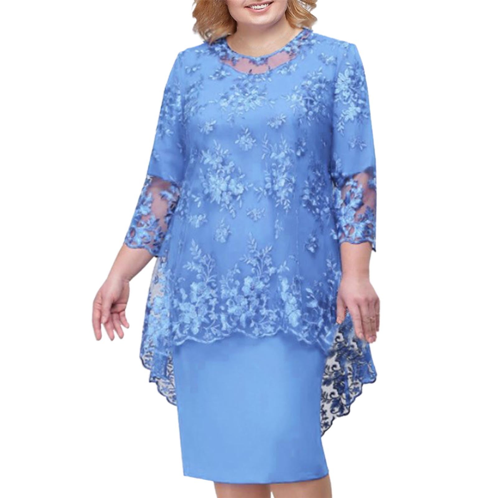 Fsqjgq Plus Size Lace Embroidery Wedding Guest Dresses for Women ...