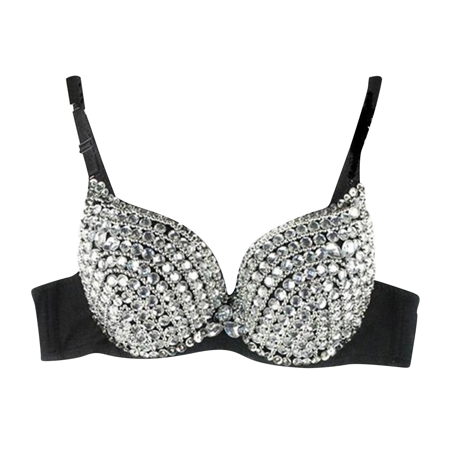 Fsqjgq Sequined Rhinestone Bras for Women Punk Style Push up Gathered ...