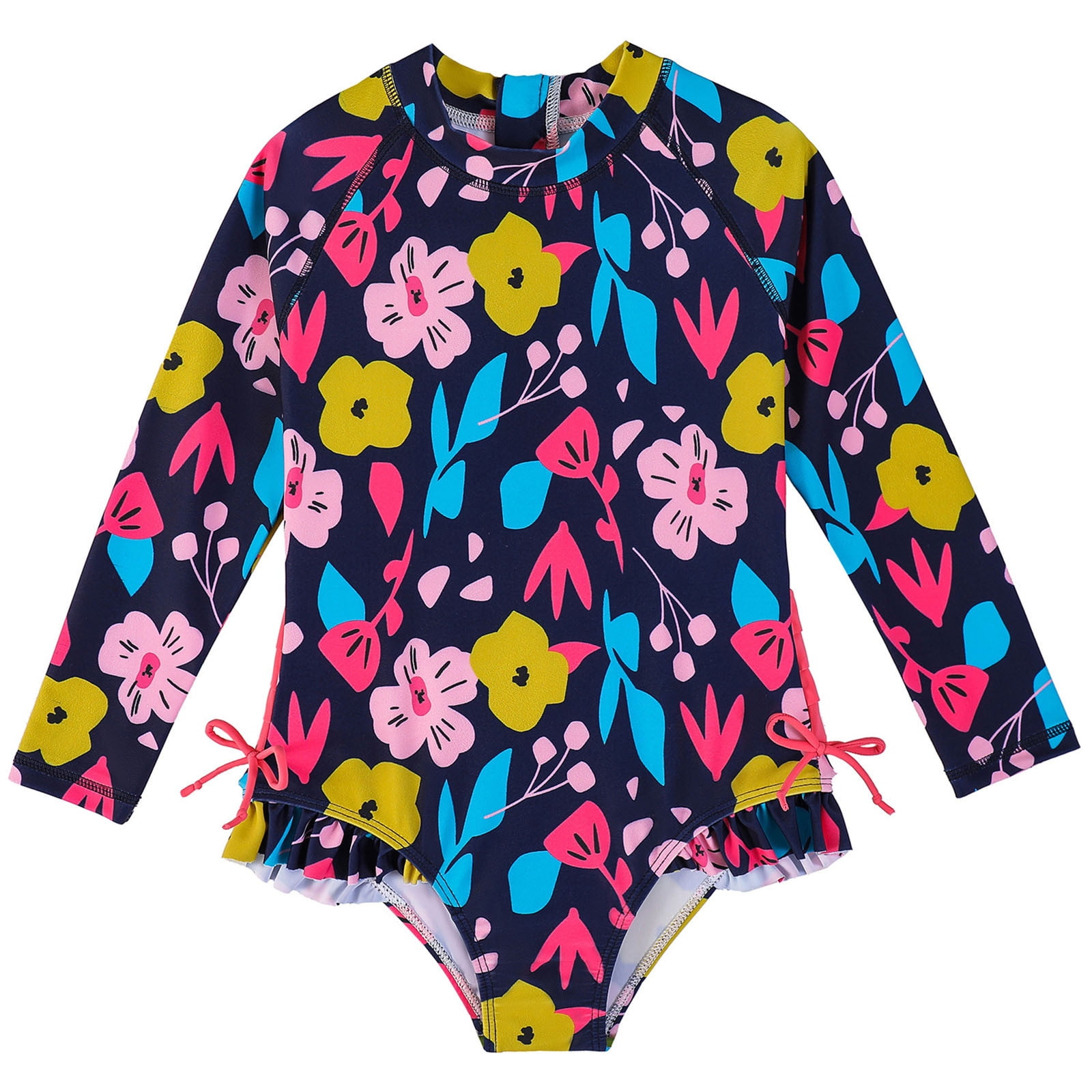 Fsqjgq Toddler Girls One Piece Swimsuit Long Sleeve Floral Print Ruffle Bathing Suit Baby Kids ...