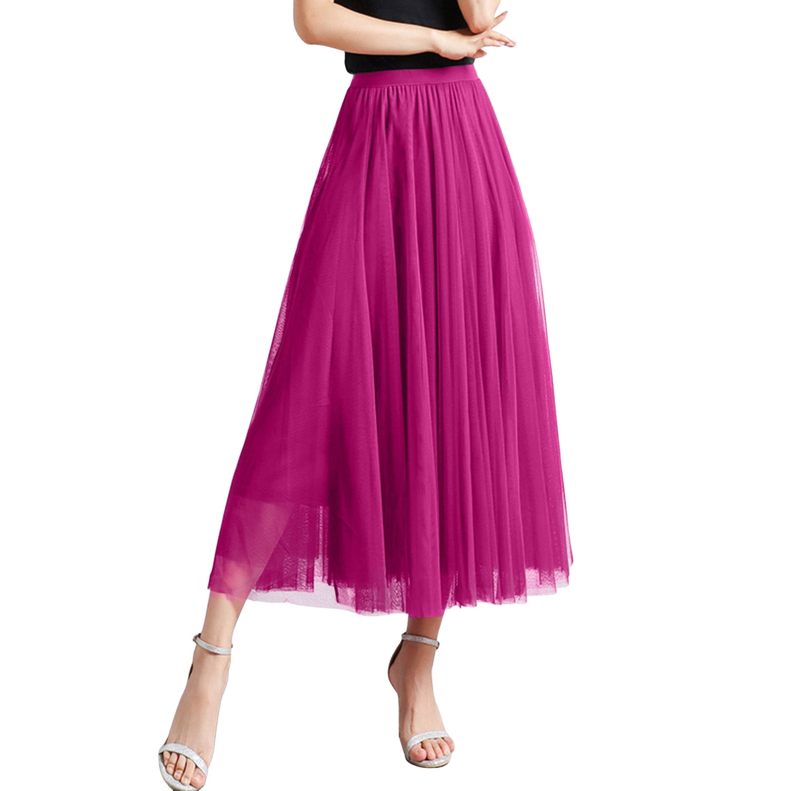 Fsqjgq Vintage Pleated Tulle Skirts For Women Net Yarn Mesh Puffy Tutu