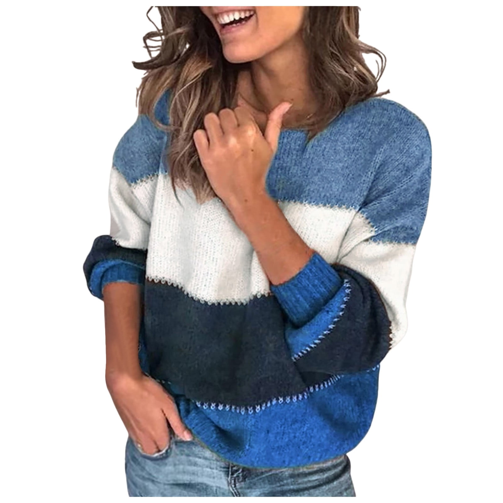 Fsqjgq Women's Oversized Crewneck Sweaters Casual Long Sleeve Color ...