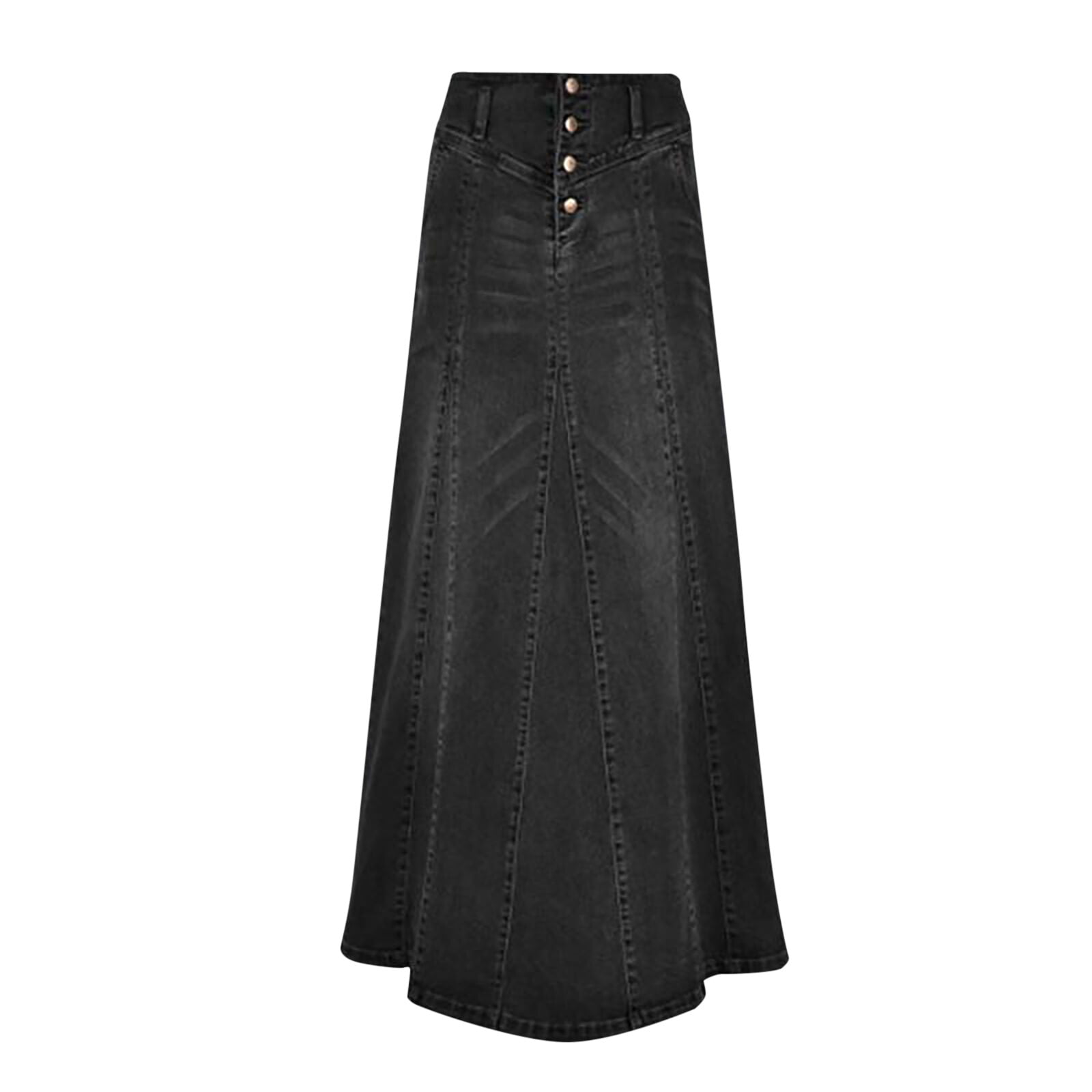 Fsqjgq Womens Retro Long Jean Skirt Exposure Button Fly Wrap A Line Maxi Pleated Skirt Basic