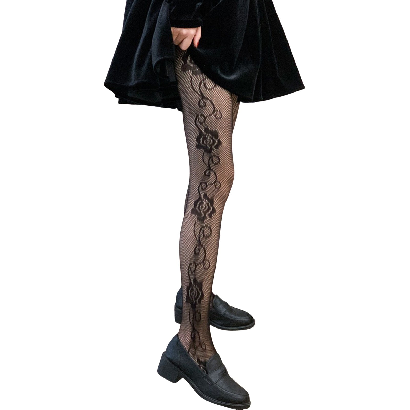 Fsqjgq Womens Fishnet Stockings Fashion Black Double Fabric Lined ...