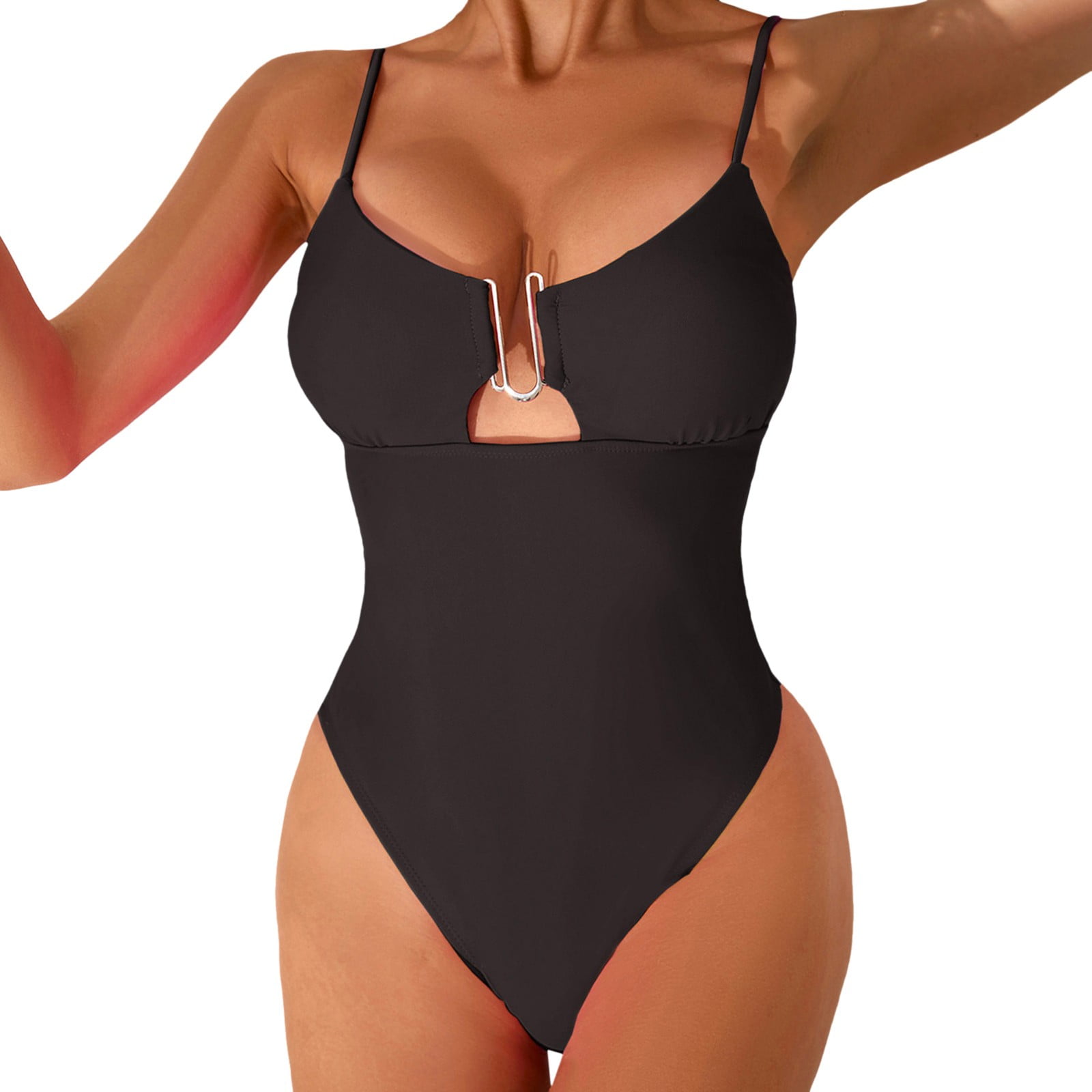Fsqjgq Womens One Piece Swimsuits Deep V Neck Backless Ruched Monokinis