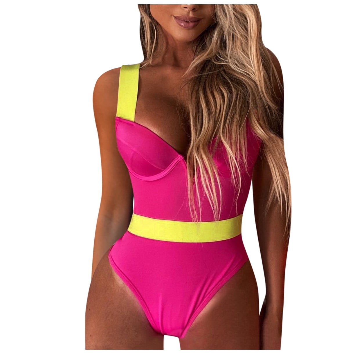 Fsqjgq Womens One Piece Swimsuits Deep V Neck Push Up Padded Monokinis
