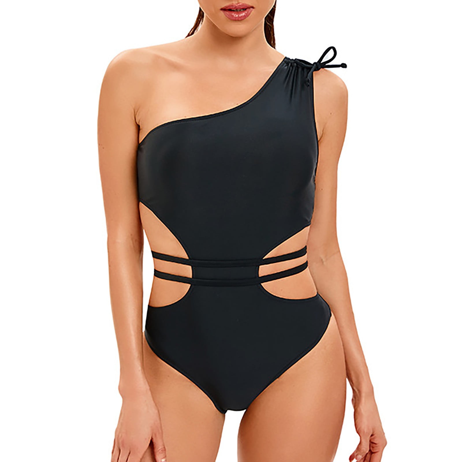 Fsqjgq Womens One Piece Swimsuits One Shoulder Cutout Bandage Monokinis