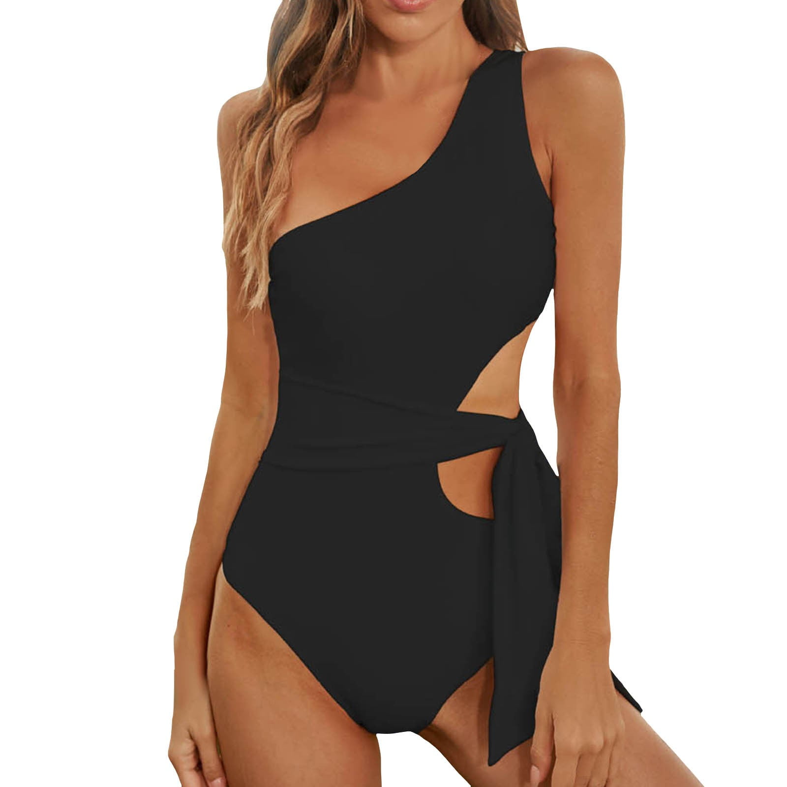Fsqjgq Womens One Piece Swimsuits One Shoulder Monokinis Tie Side Cut