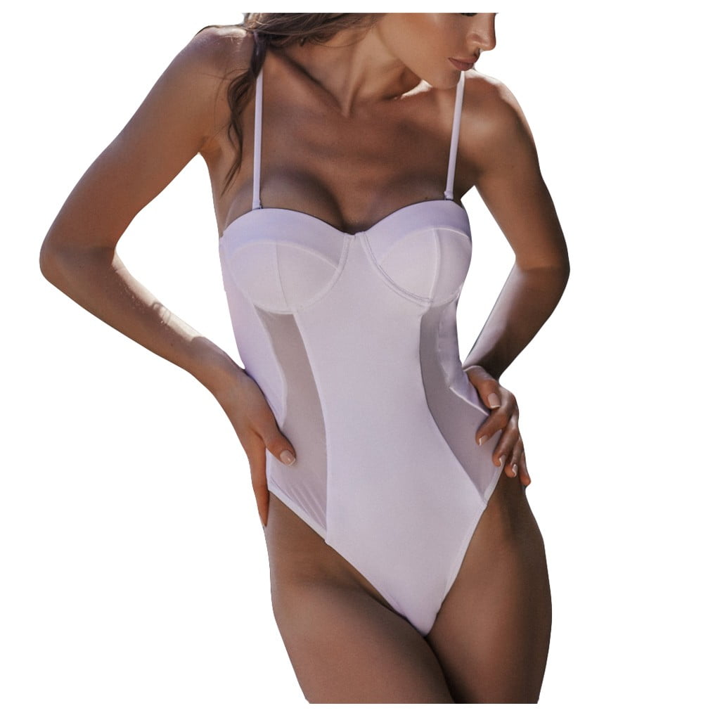Fsqjgq Womens One Piece Swimsuits Sheer Mesh Thong Bikinis Tummy