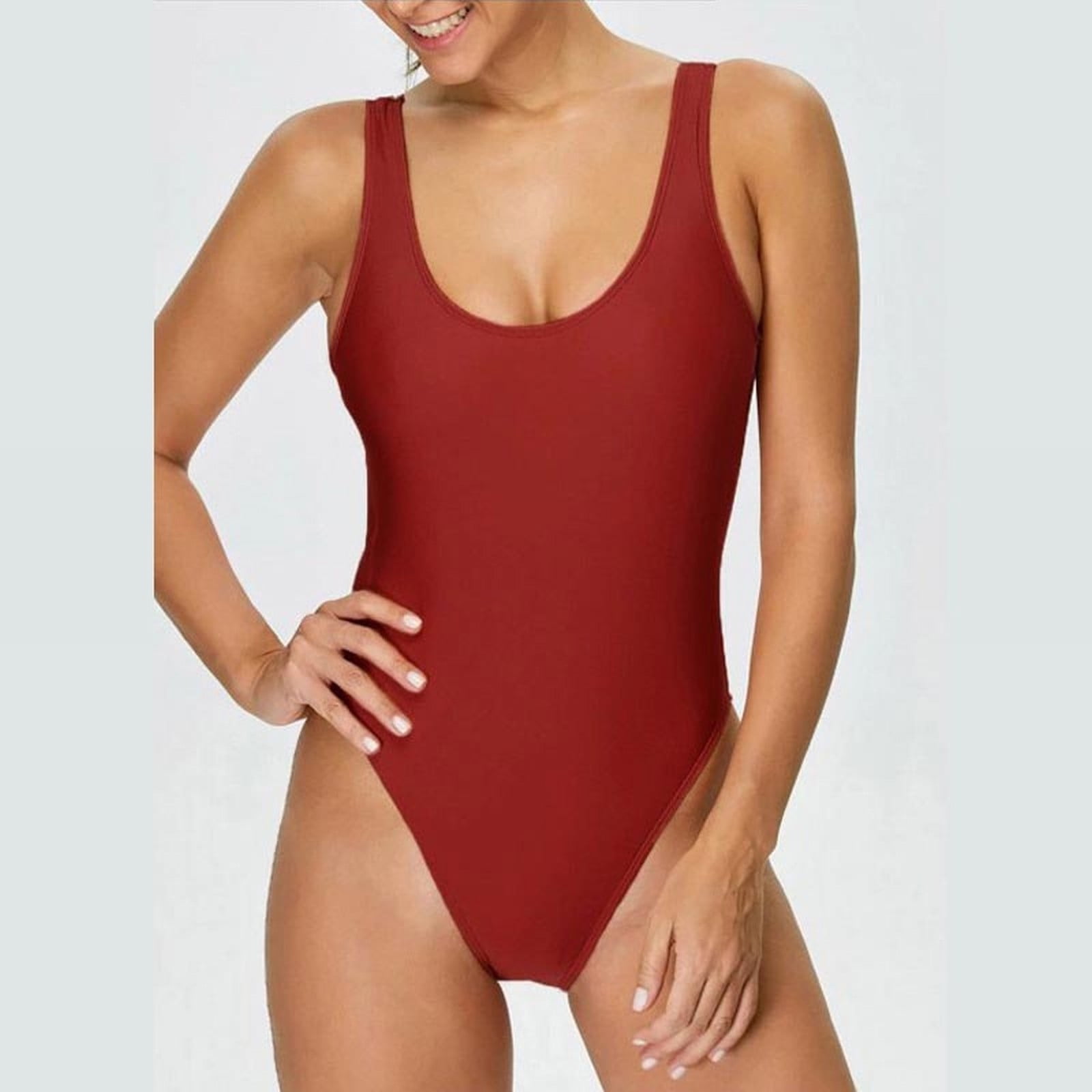 Fsqjgq Womens One Piece Swimsuits Solid Color Triangle Thong Bikinis