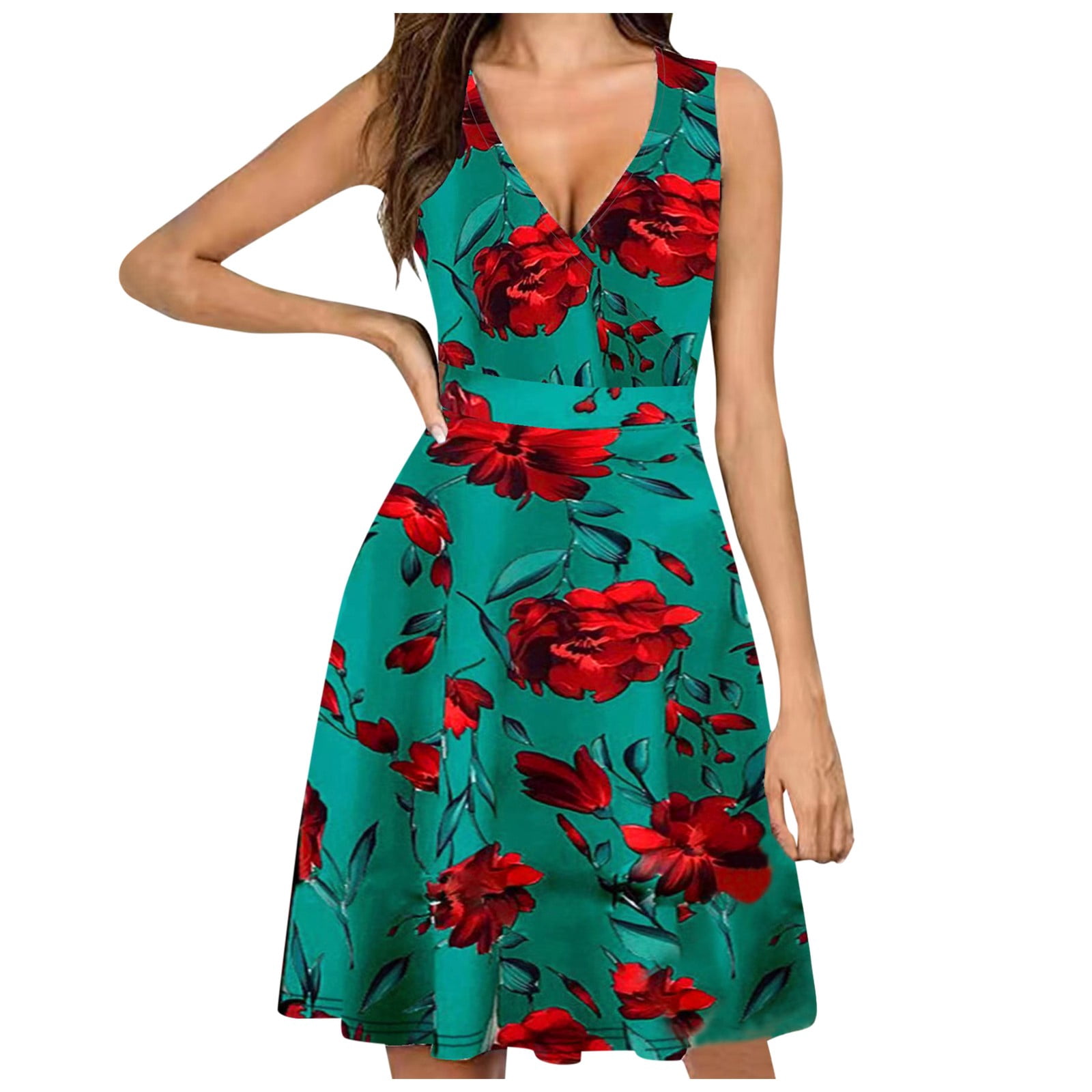 Women's Wrap V Neck Sundress GUBERRY Women's Wrap V-Neck Sleeveless ...