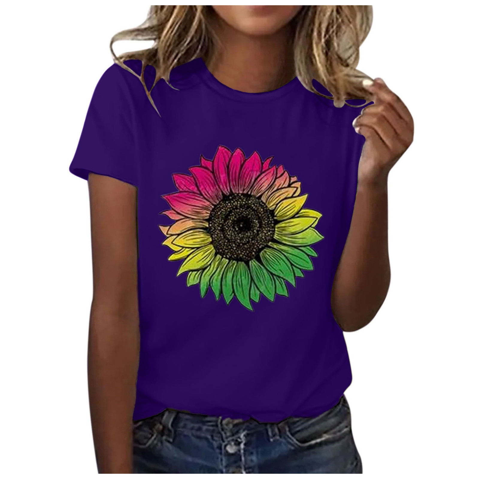 Fsqjgq Womens Summer Tops Backless Top T-Shirt Tunic Womens Sunflower ...