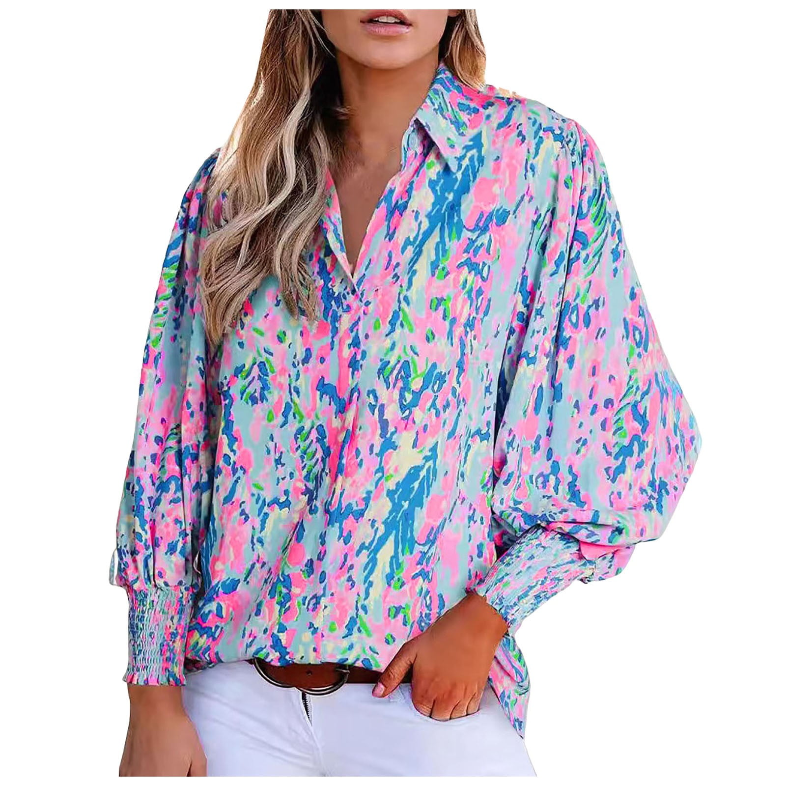 Fsqjgq Womens Summer Tops Elegant Blusas Blouses Womens Casual V Neck ...