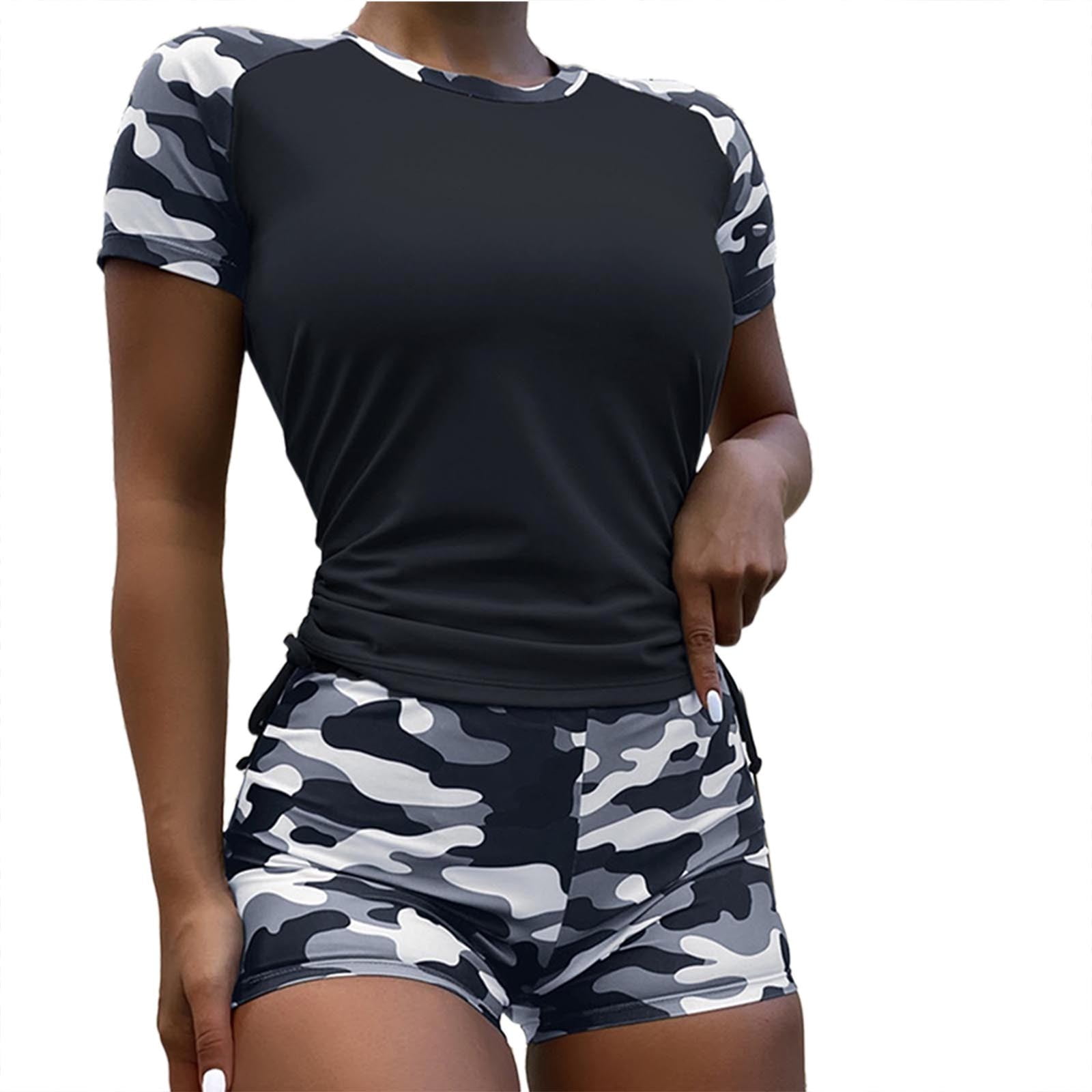 Fsqjgq Womens Swimsuits Conservative Two Piece Tankinis Set Camouflage ...