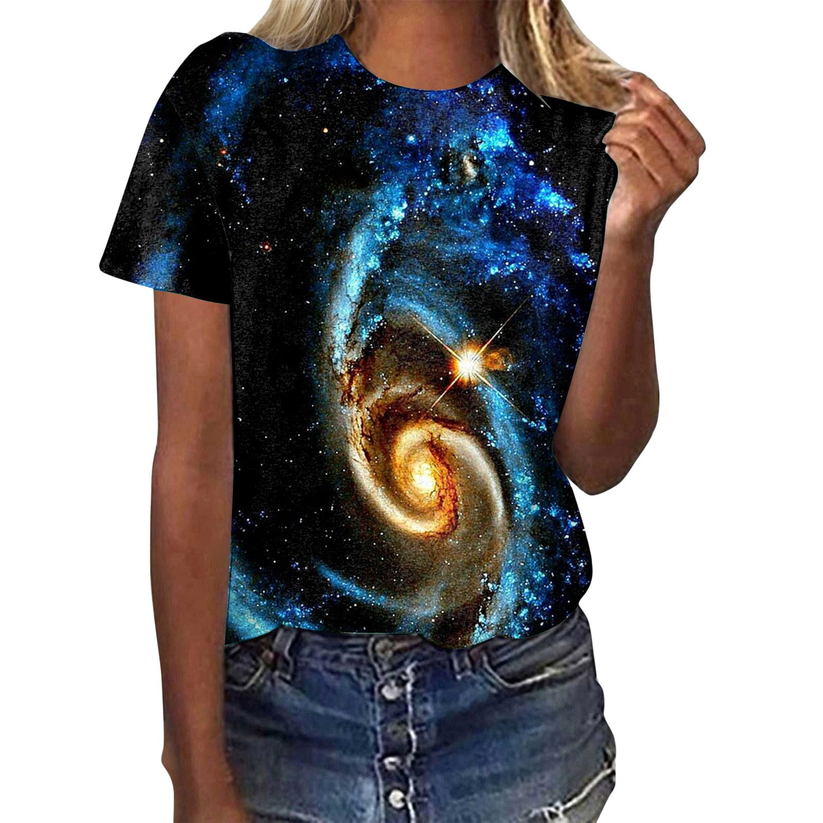 Fsqjgq Womens Tops Loose Fitting Tops for Women Women's Galaxy Starry ...