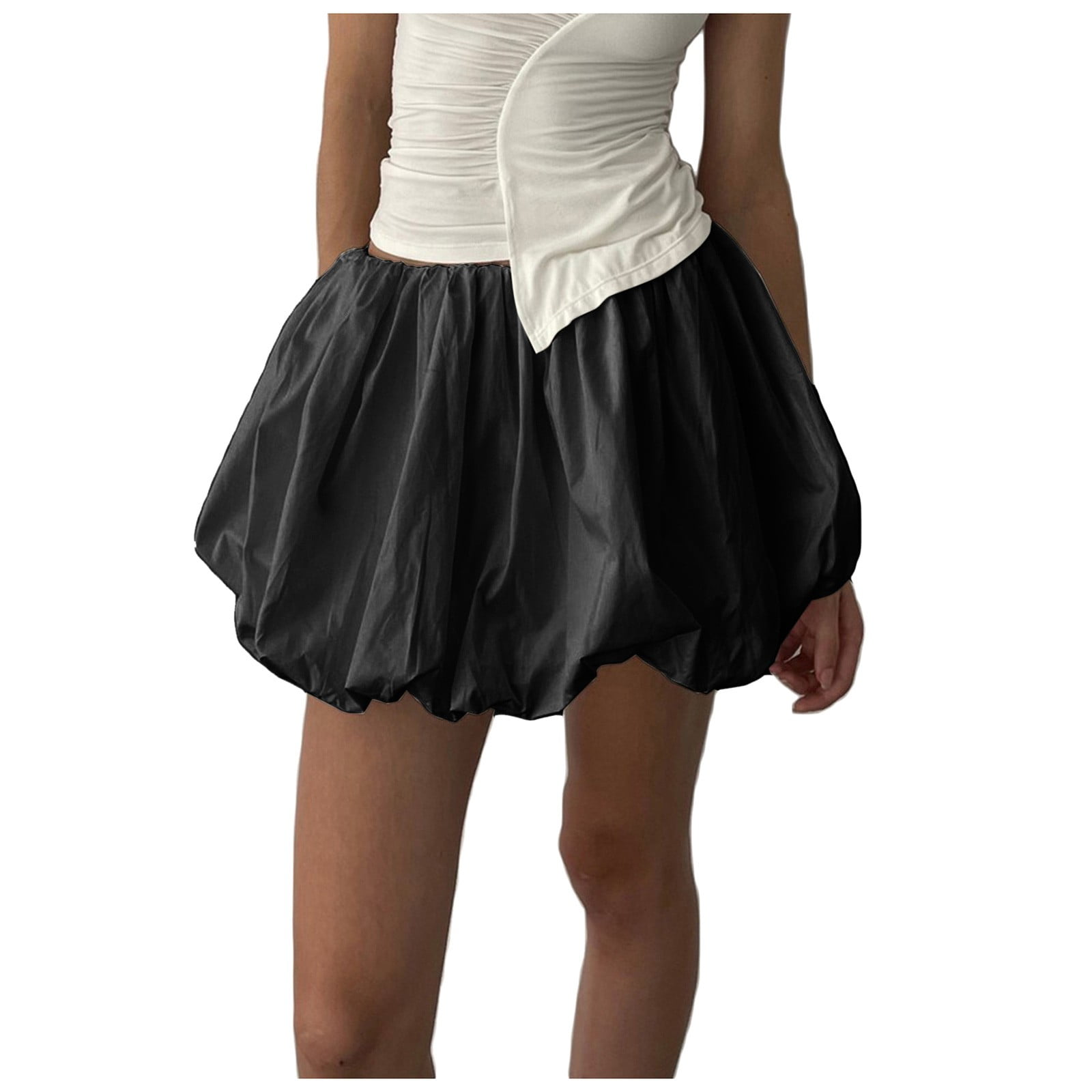 Fsqjgq Y2K Bubble Skirts for Women High Waist Ruffle Hem A Line Pleated ...