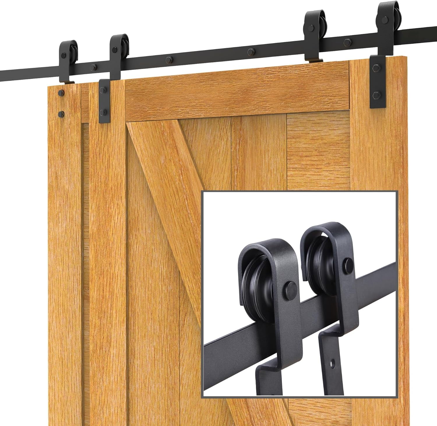 Ft Bypass Double Sliding Barn Door Hardware Kit for Double Wooden Door ...