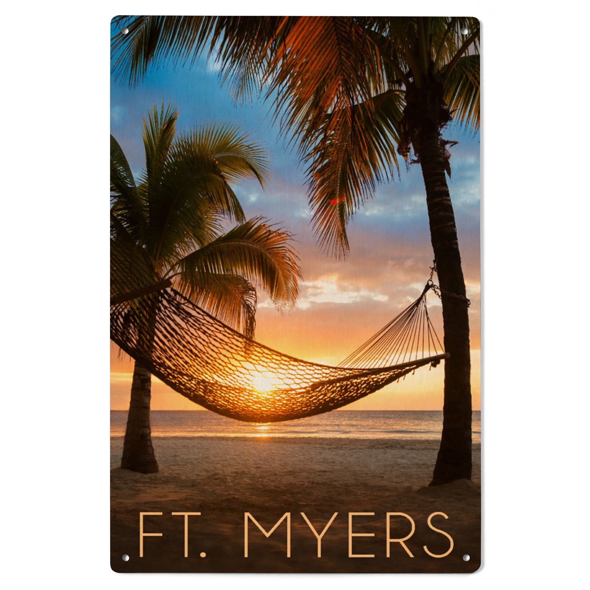 Ft. Myers, Florida, Hammock and Sunset Birch Wood Wall Sign (6x9 Rustic ...