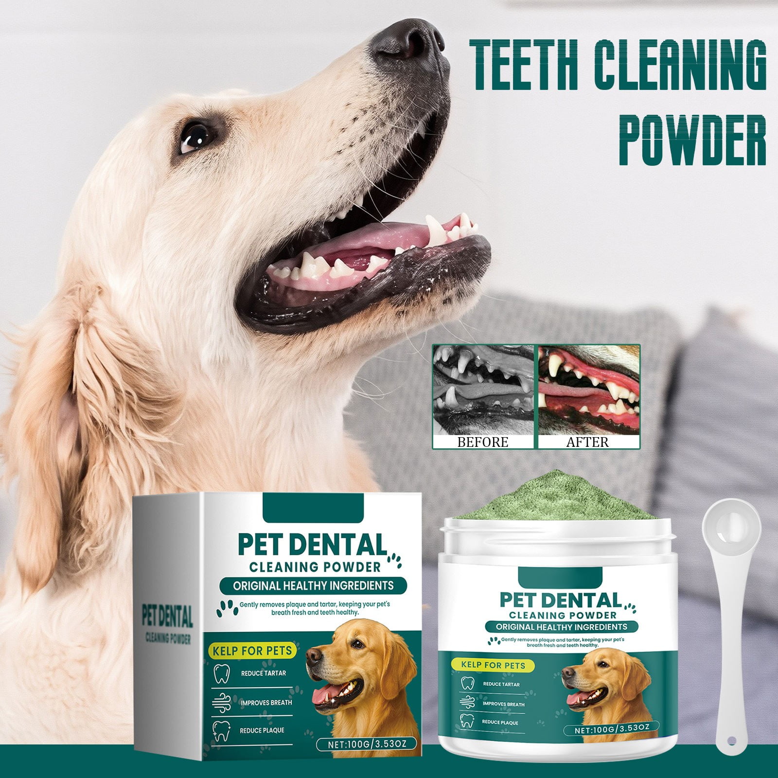 Ftwujt 2.48 in Dog Dental Powder,Dog Teeth Cleaning Powder,Dog Teeth ...