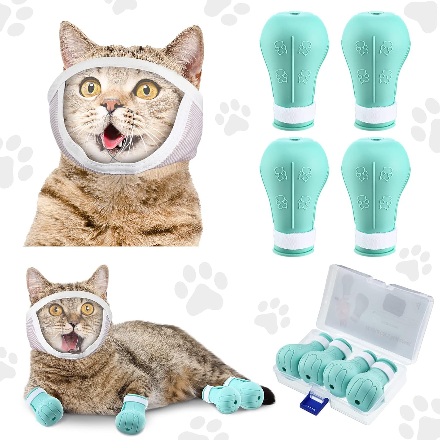 Ftwujt Cat Muzzle for Grooming with 4 Silicone Boots Breathable ...