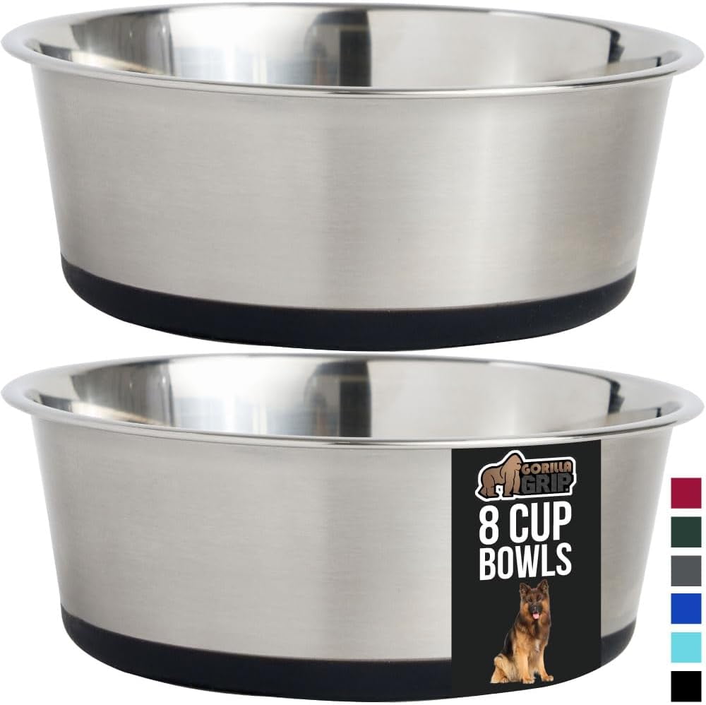 Ftwujt Set of 2 Dog Bowls, Heavy Duty Metal Food and Water Bowl for ...