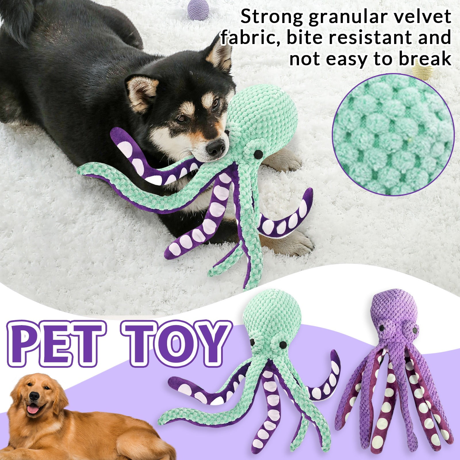 Ftwujt Squeaky Dog Toys, Crinkle Interactive Plush Chew Dog Toy Octopus ...