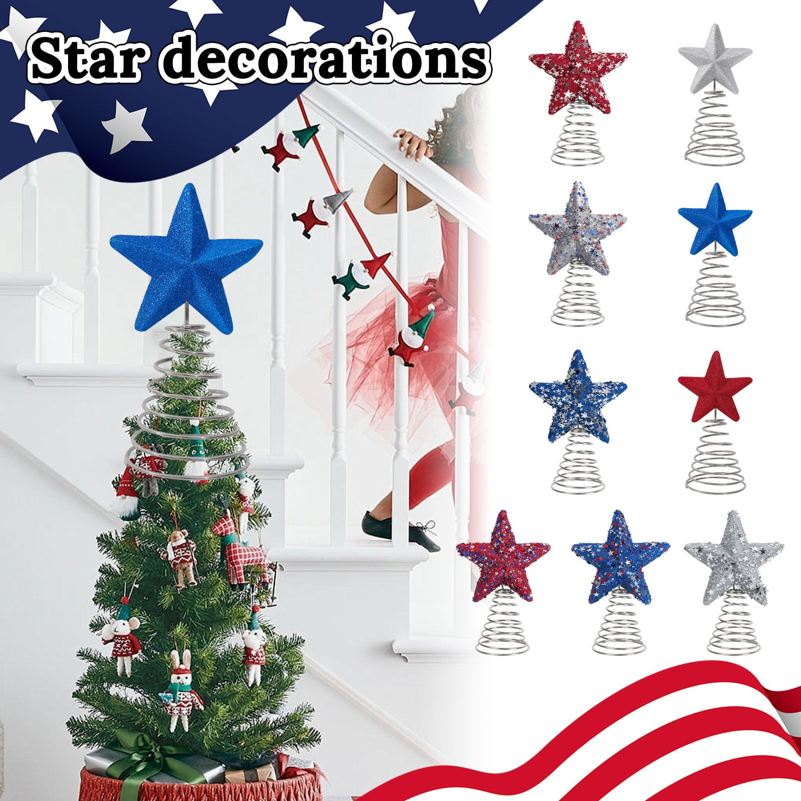 Ftwujt Tree Star,Patriotic Star Hat Tree topper,Star Tree topper,4th of ...