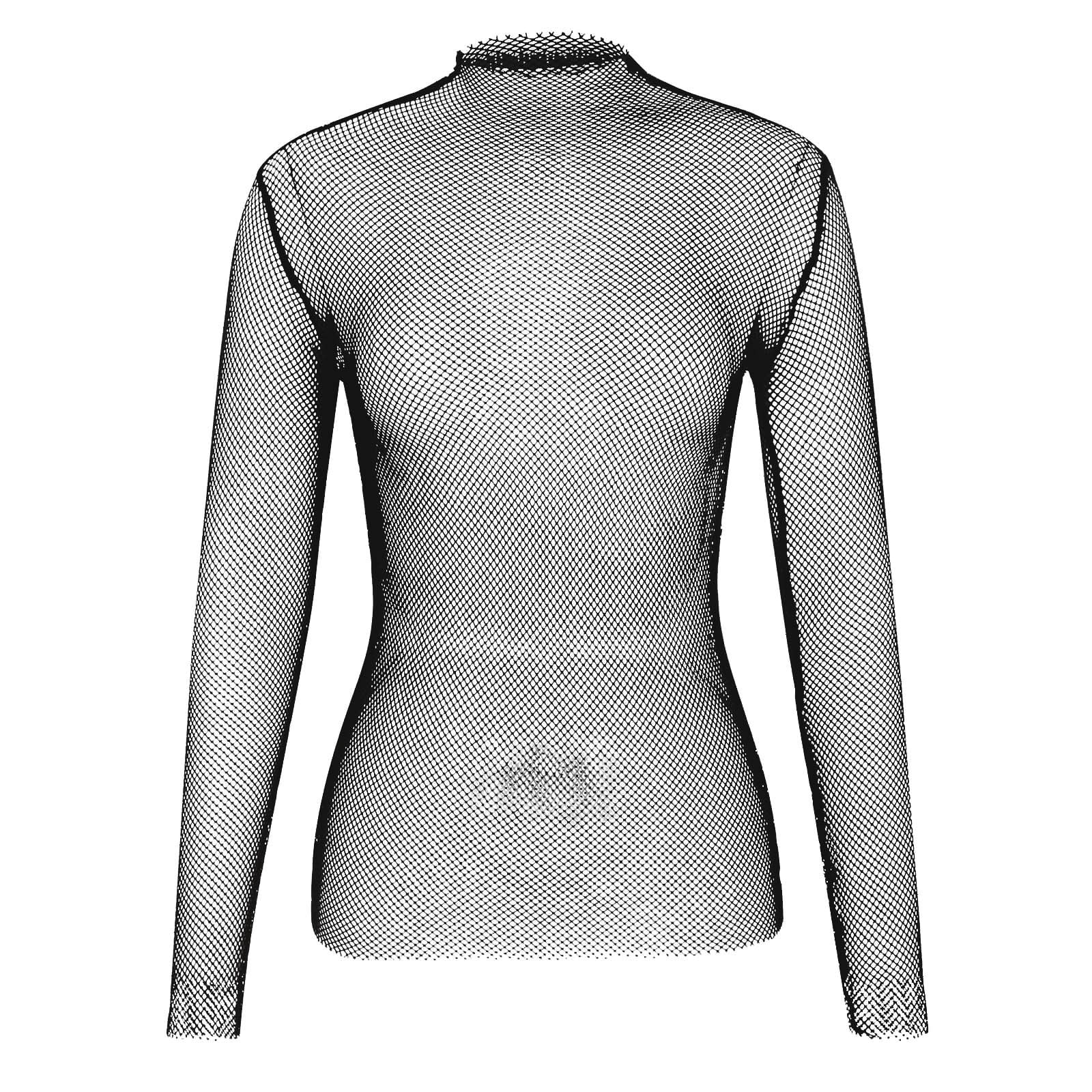 Ftwytp Lace Tops for Women Long Sleeve Mesh Top Mock Neck Sheer See ...