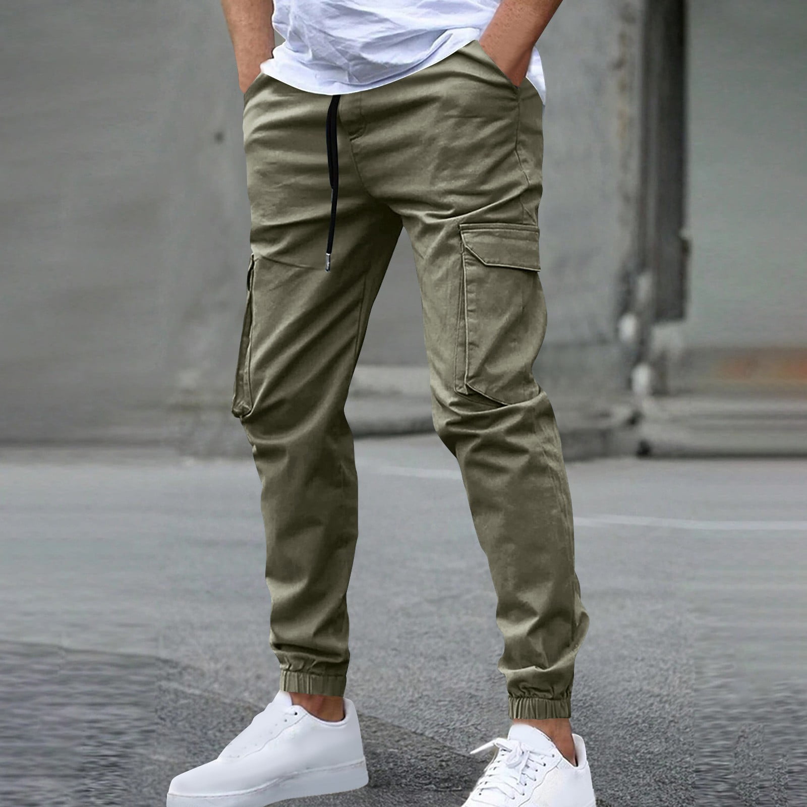 Ftwytp Men’s Casual Cargo Joggers Drawstring Sweatpants Trousers Cotton ...