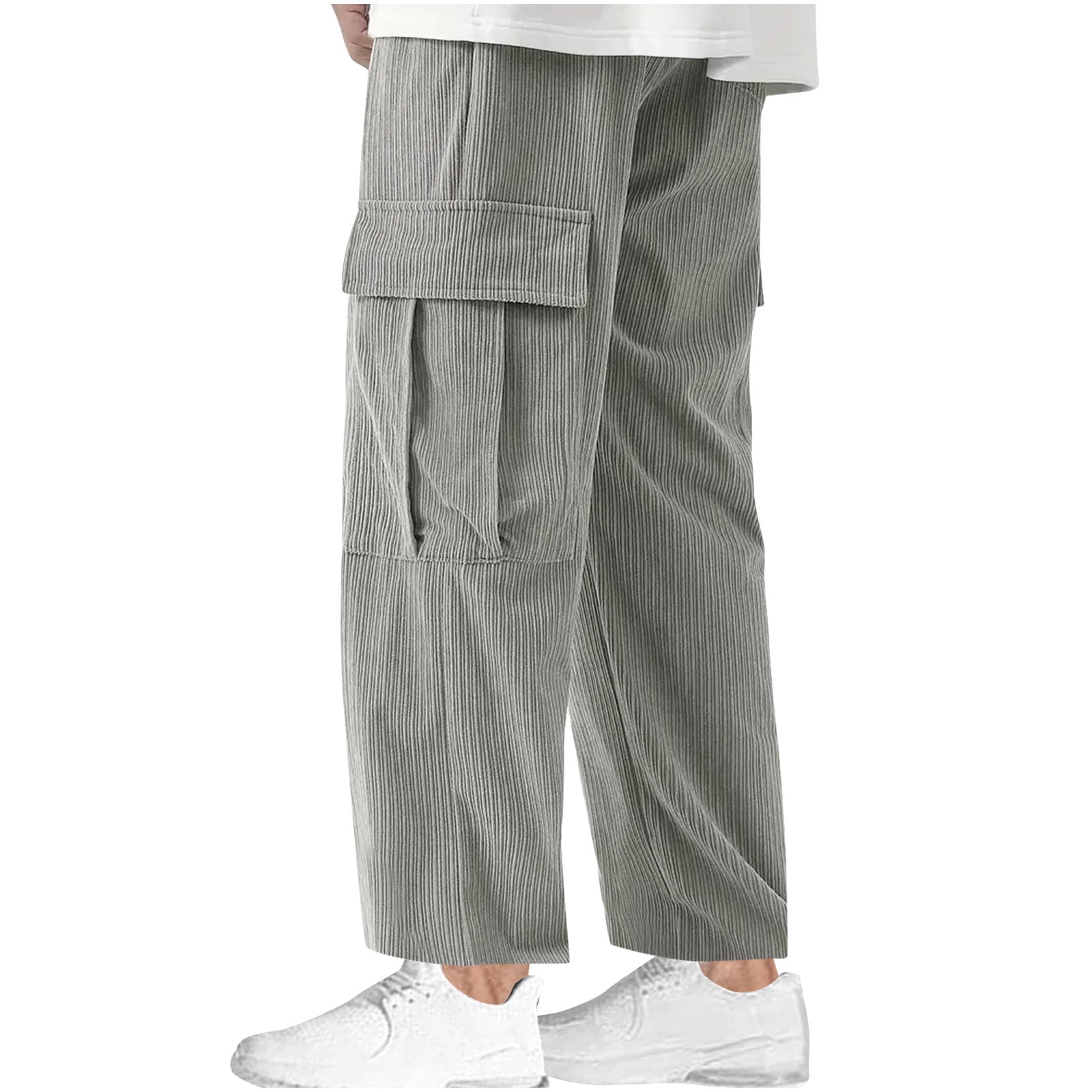 Ftwytp Men's Casual Solid Color Corduroy Simple Straight Tube Pants ...