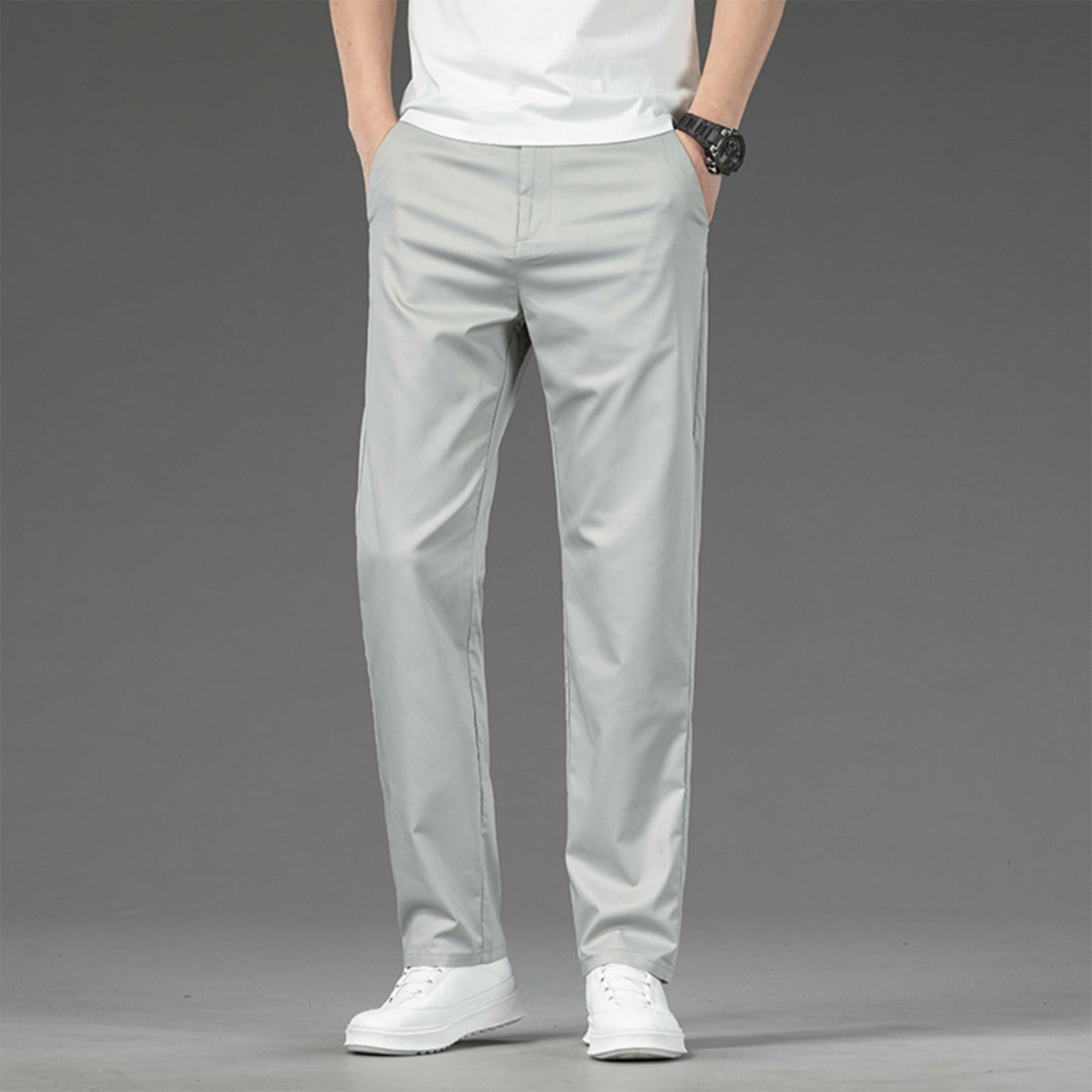 Ftwytp Mens Casual Trousers Regular Fit Wide Straight Cut Leg Trousers ...