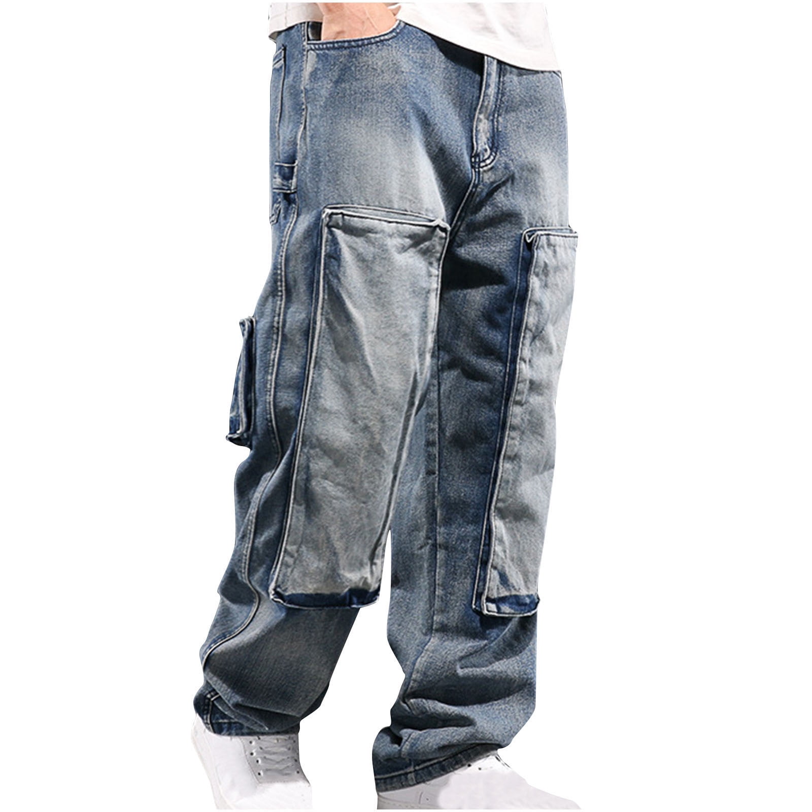 Ftwytp Mens Fashion Denim Cargo Trousers Loose Casual Oversized Work ...