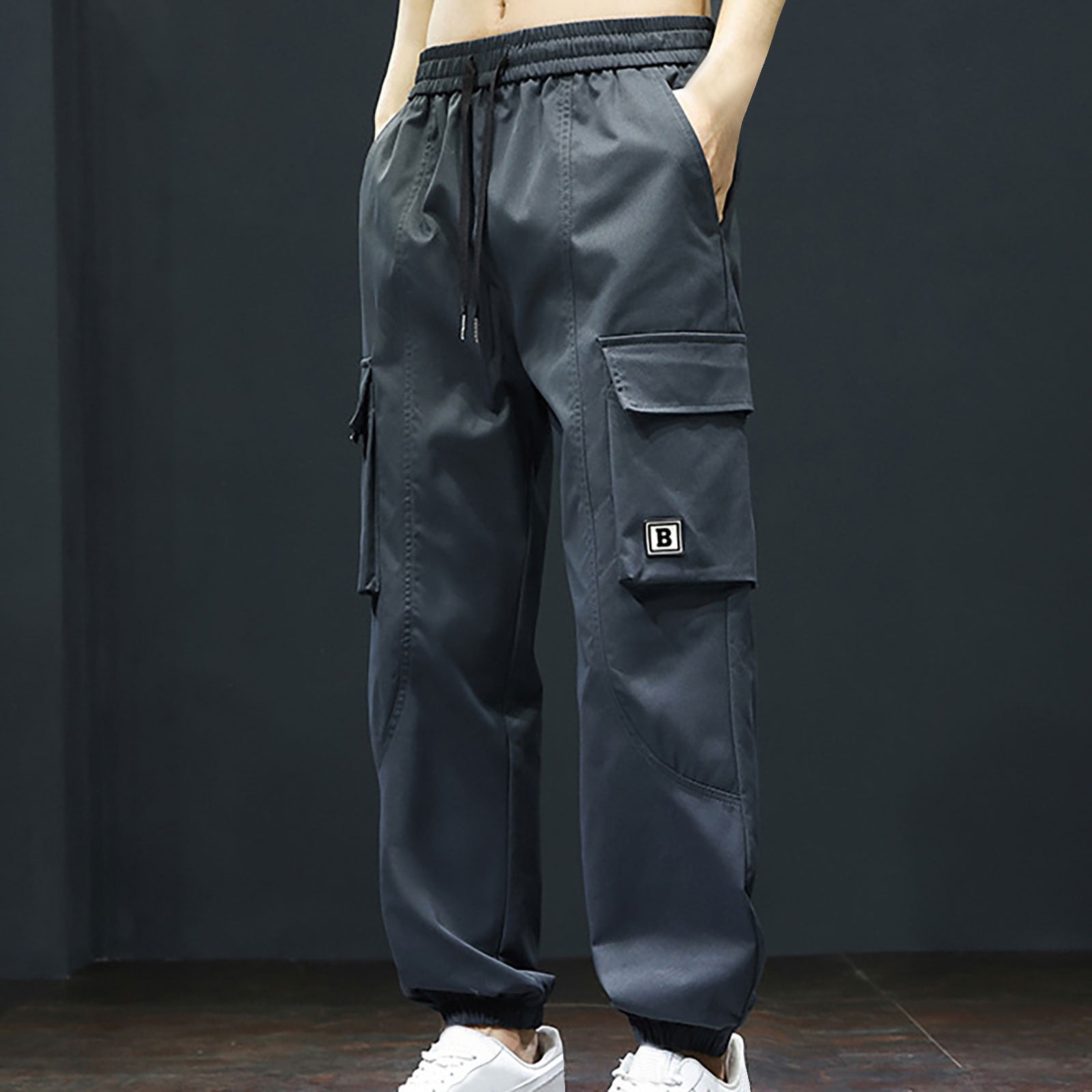 Ftwytp Mens Trousers Solid Colour Pants Loose Fit Soft Comfortable ...